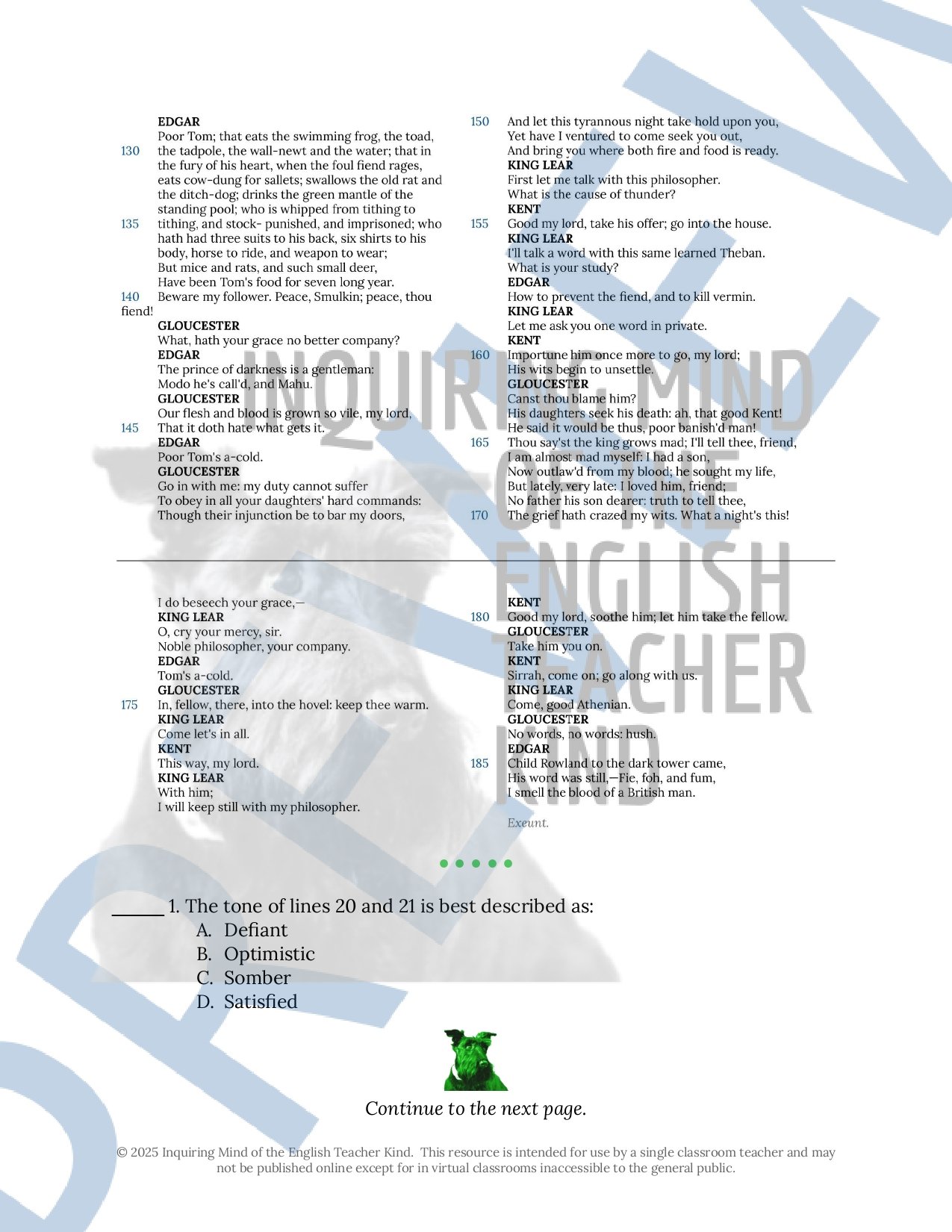 King Lear Act 3 Quiz and Close Reading Analysis Worksheets Bundle for ...