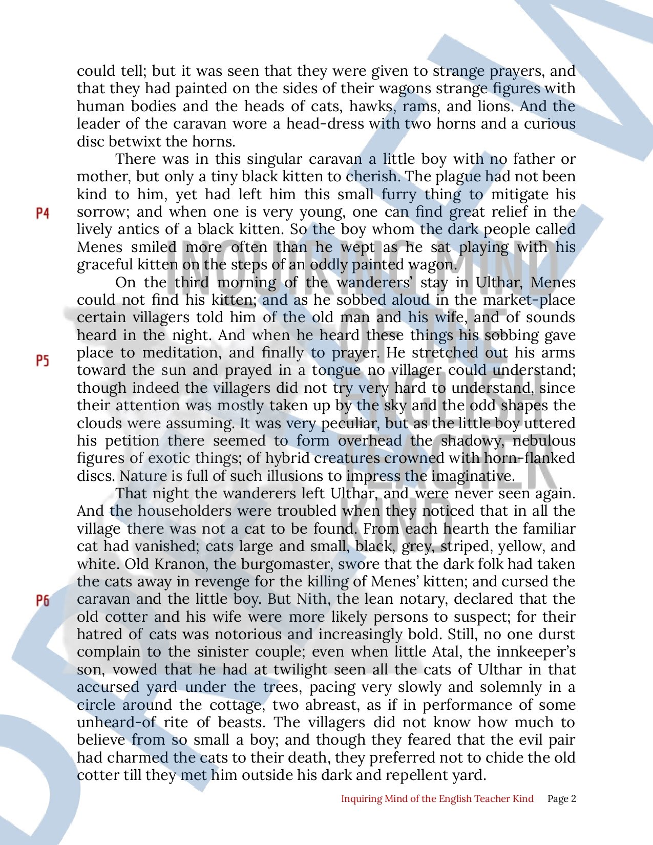 "The Cats of Ulthar" by H.P. Lovecraft Quiz, Close Reading, and ...
