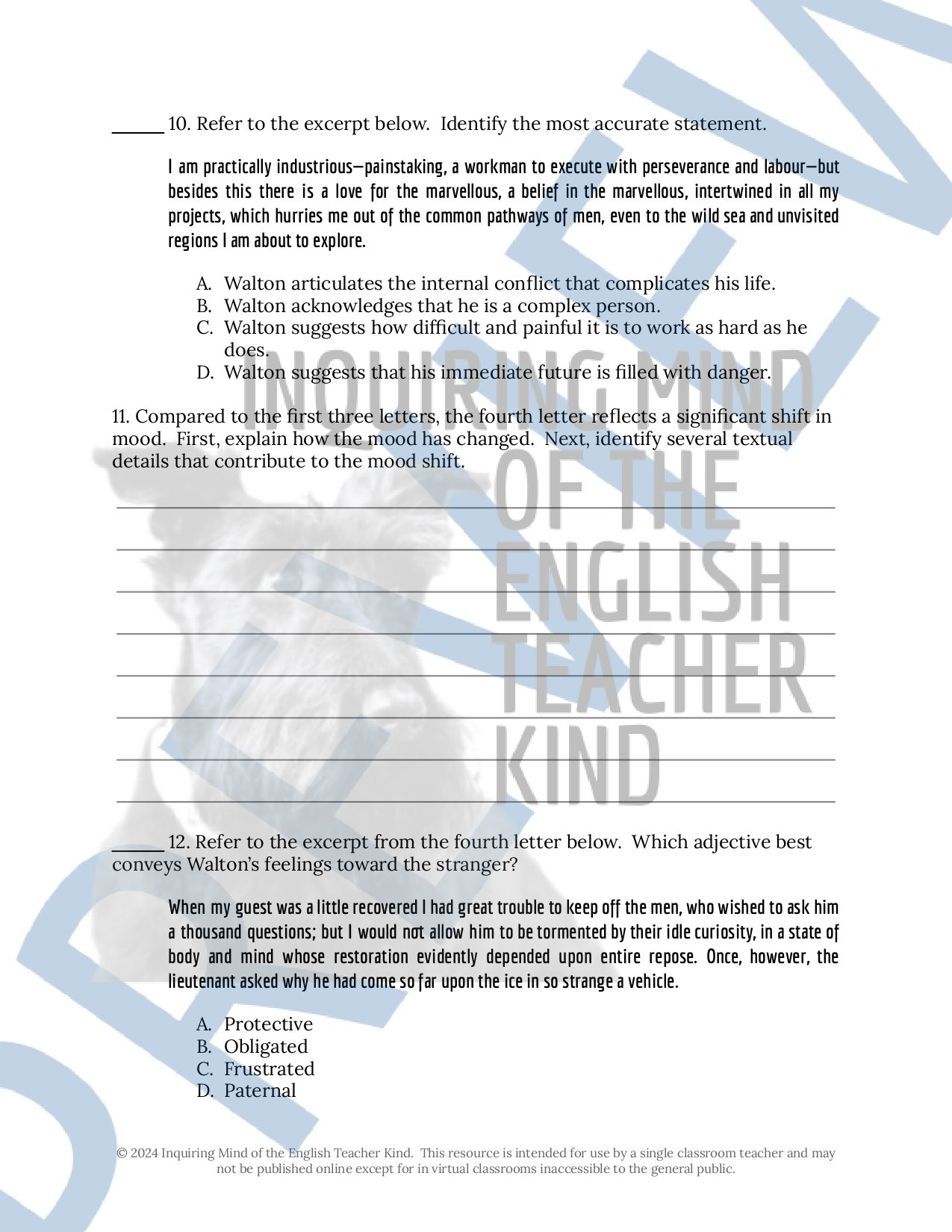 Frankenstein by Mary Shelley Close Reading Analysis Worksheets Bundle ...