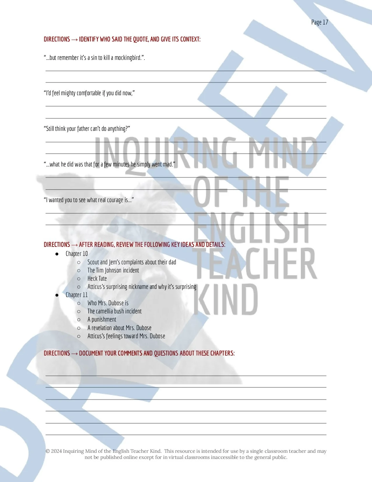 To Kill a Mockingbird Novel Study Guide with Answer Key for High School ...