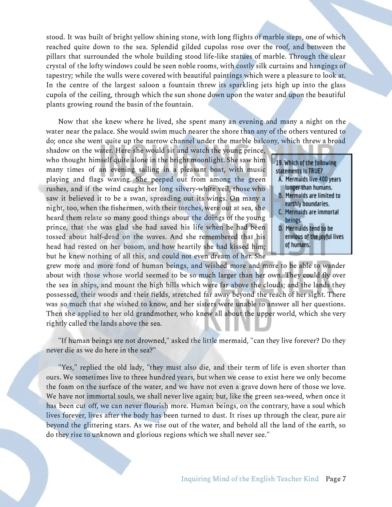 "The Little Mermaid" Quiz, Close Reading Activities, and Vocabulary ...