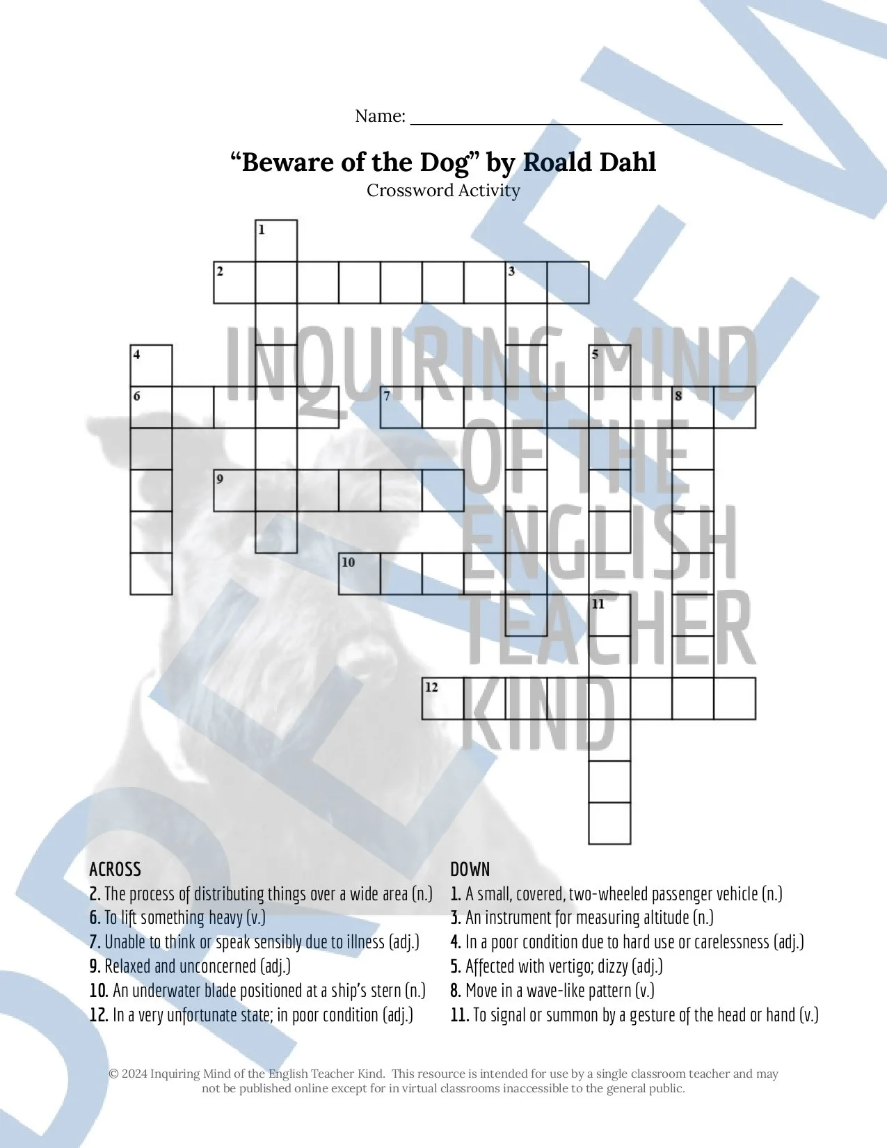 "Beware of the Dog" by Roald Dahl Quiz, Close Reading Activity, and ...