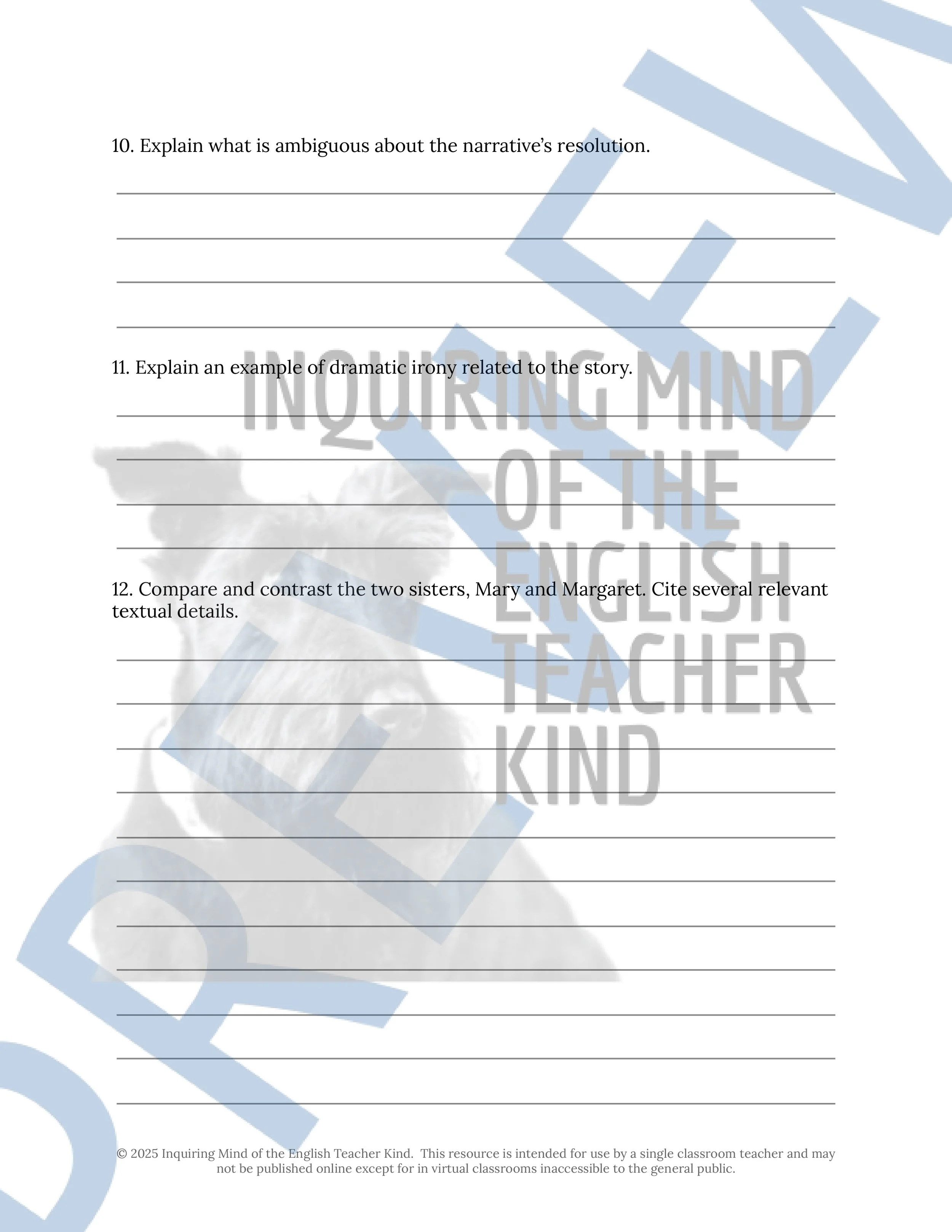 "The Wives of the Dead" Quiz, Close Reading Analysis Worksheet, and ...