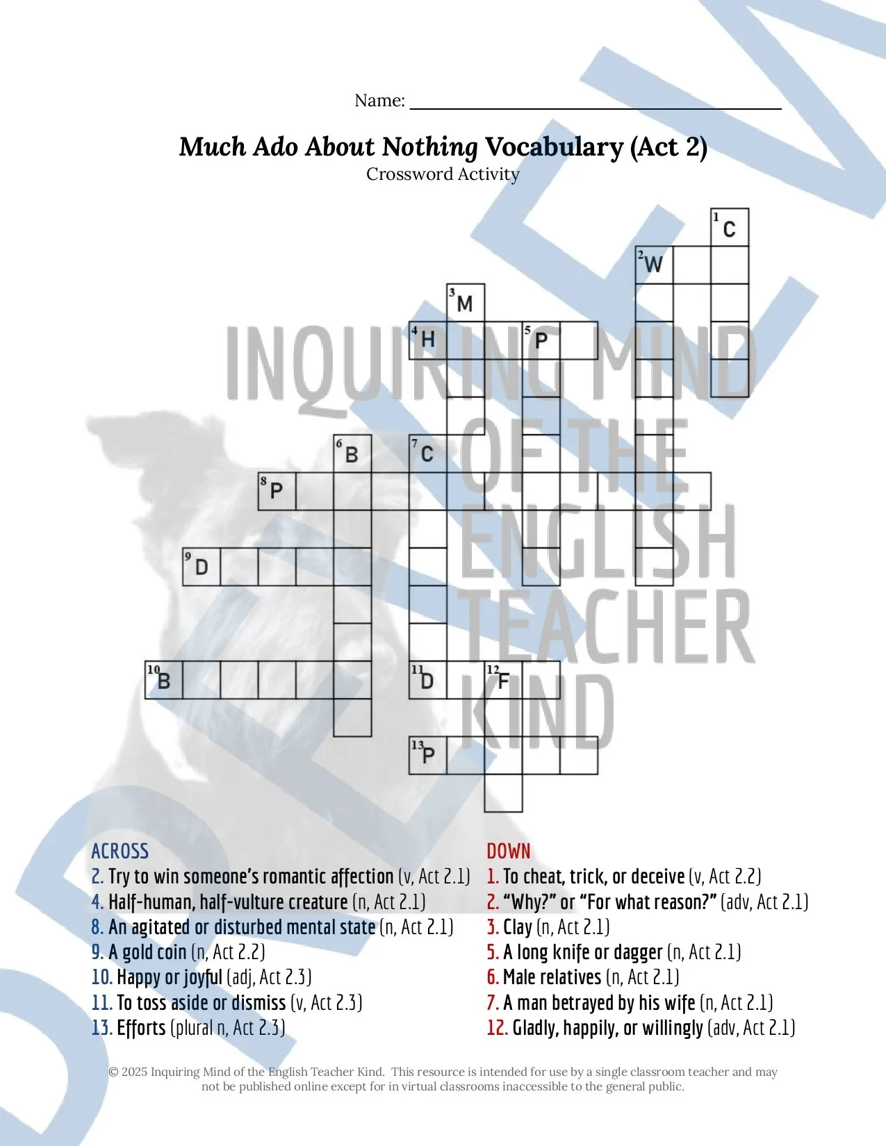 Shakespeare's Much Ado About Nothing Quizzes, Worksheets, Vocabulary ...