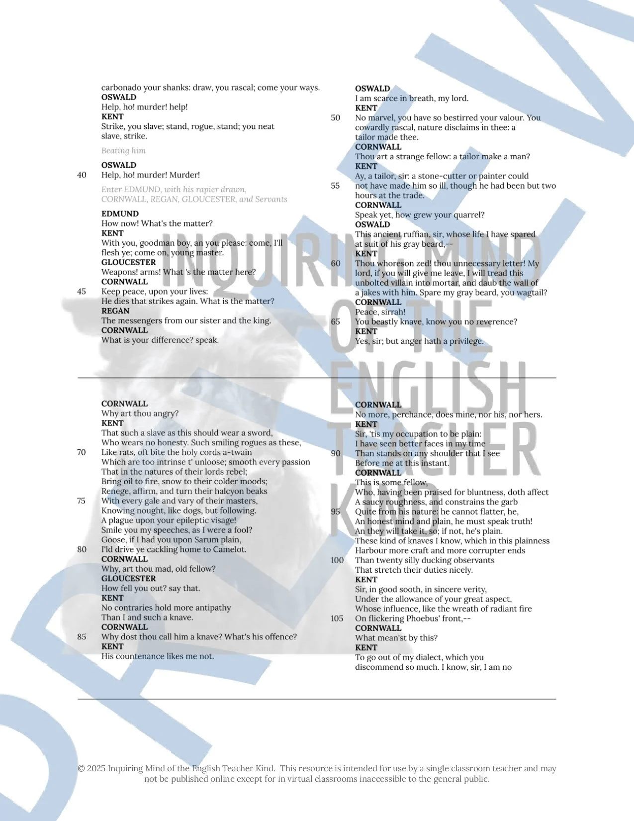 King Lear Act 2 Quiz and Close Reading Analysis Worksheets Bundle for ...