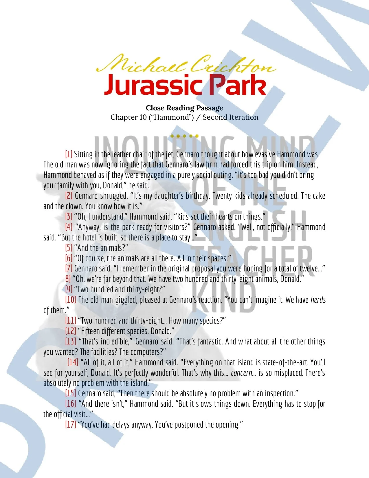Jurassic Park Quizzes, Analysis Worksheets, Vocabulary Games, Project ...