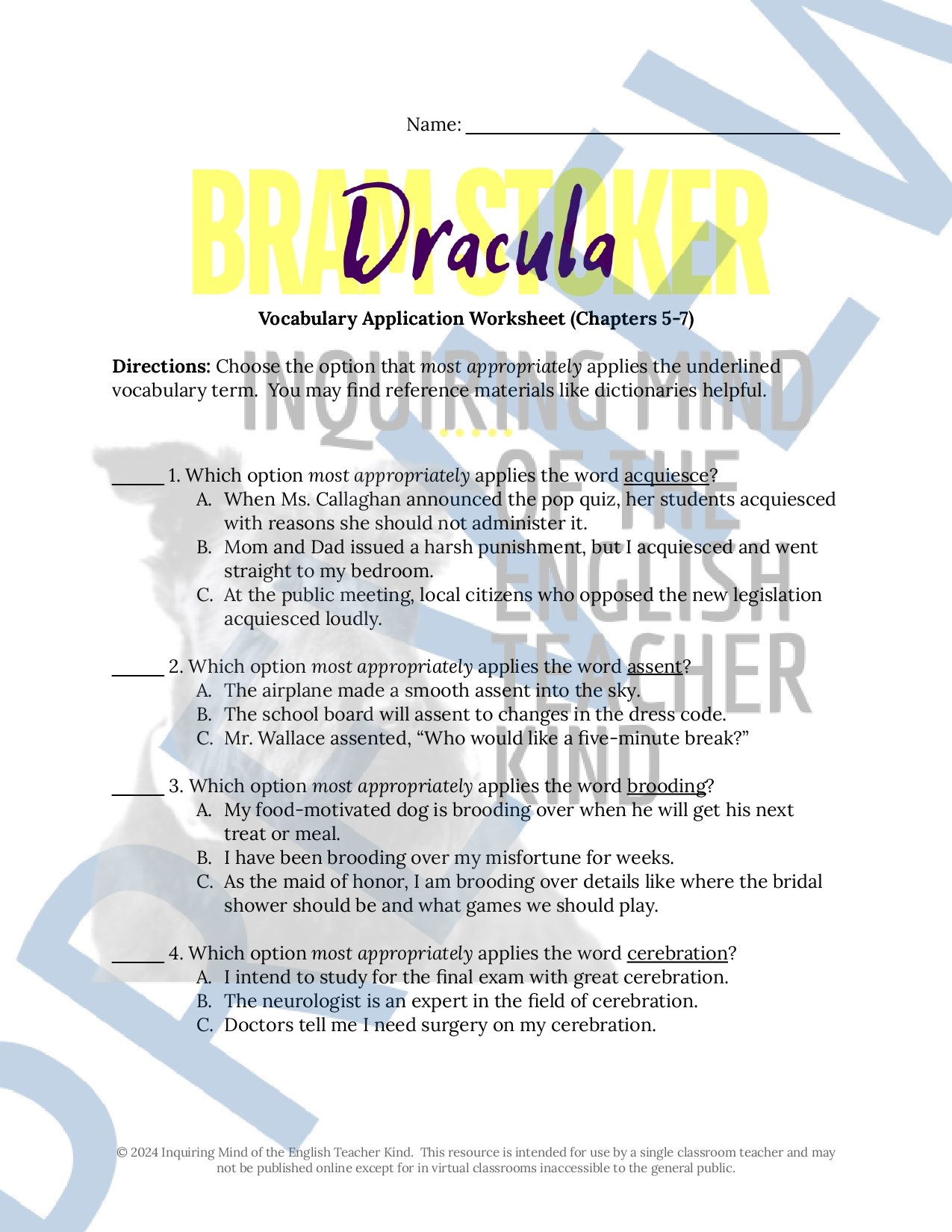 Dracula by Bram Stoker Chapters 5-7 Quiz, Close Reading Worksheets, and ...