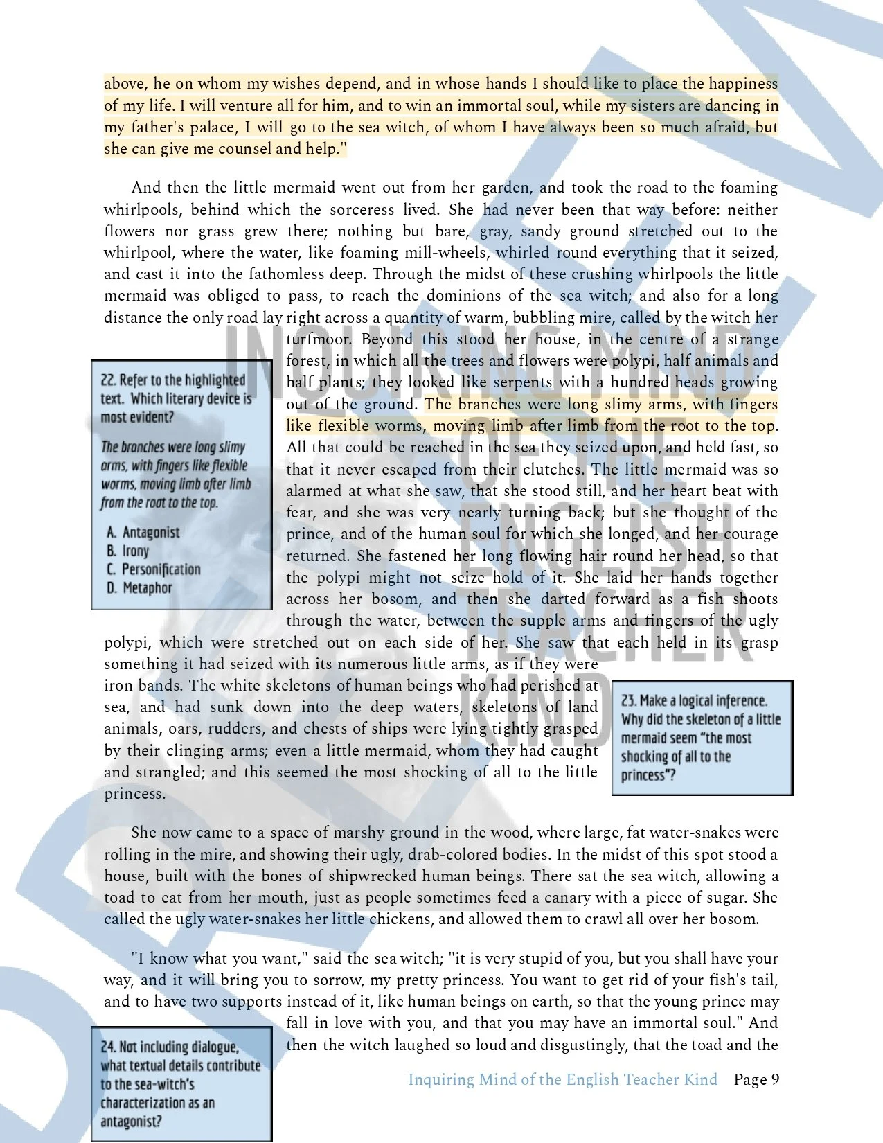 "The Little Mermaid" Quiz, Close Reading Activities, and Vocabulary ...