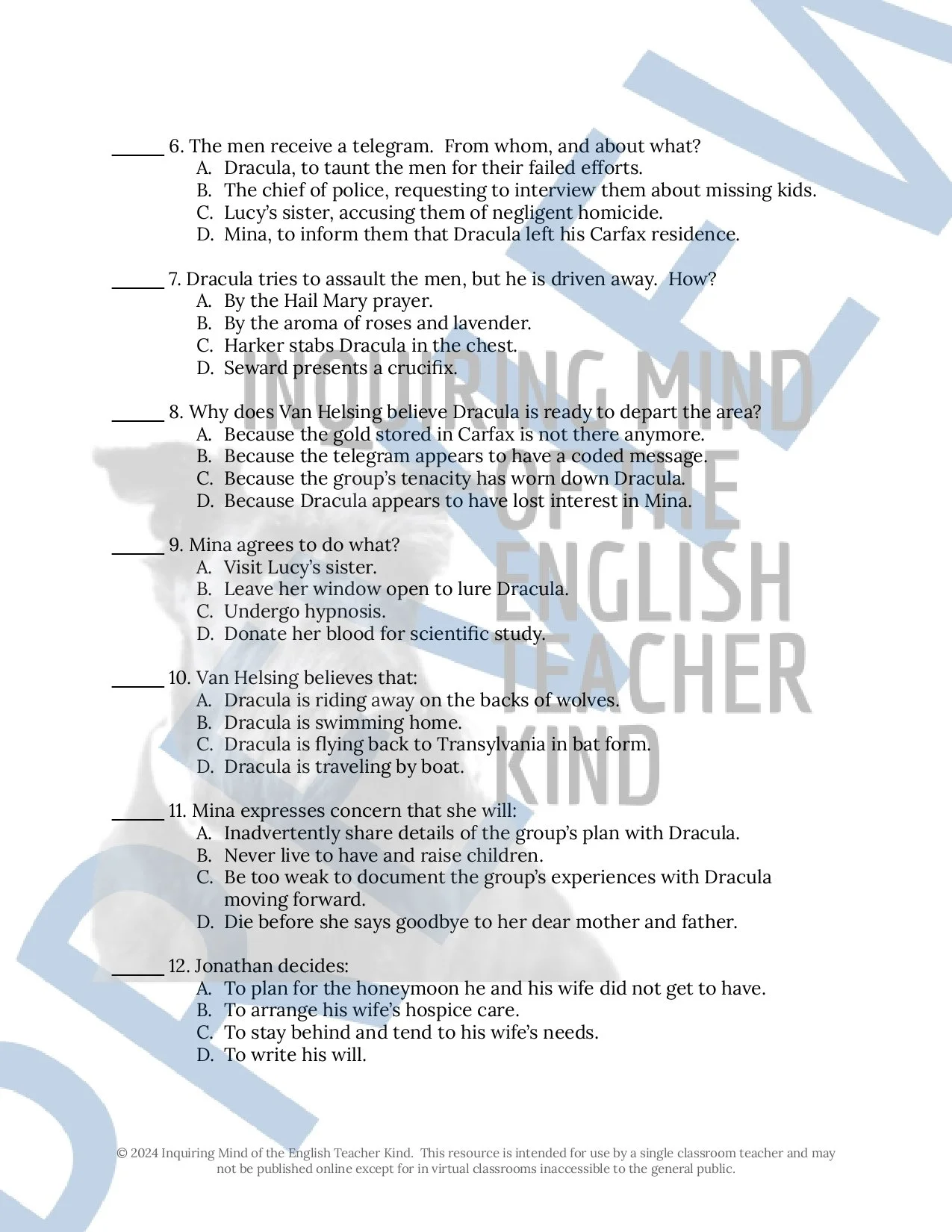 Dracula by Bram Stoker Chapters 22-24 Quiz, Close Reading Inference ...