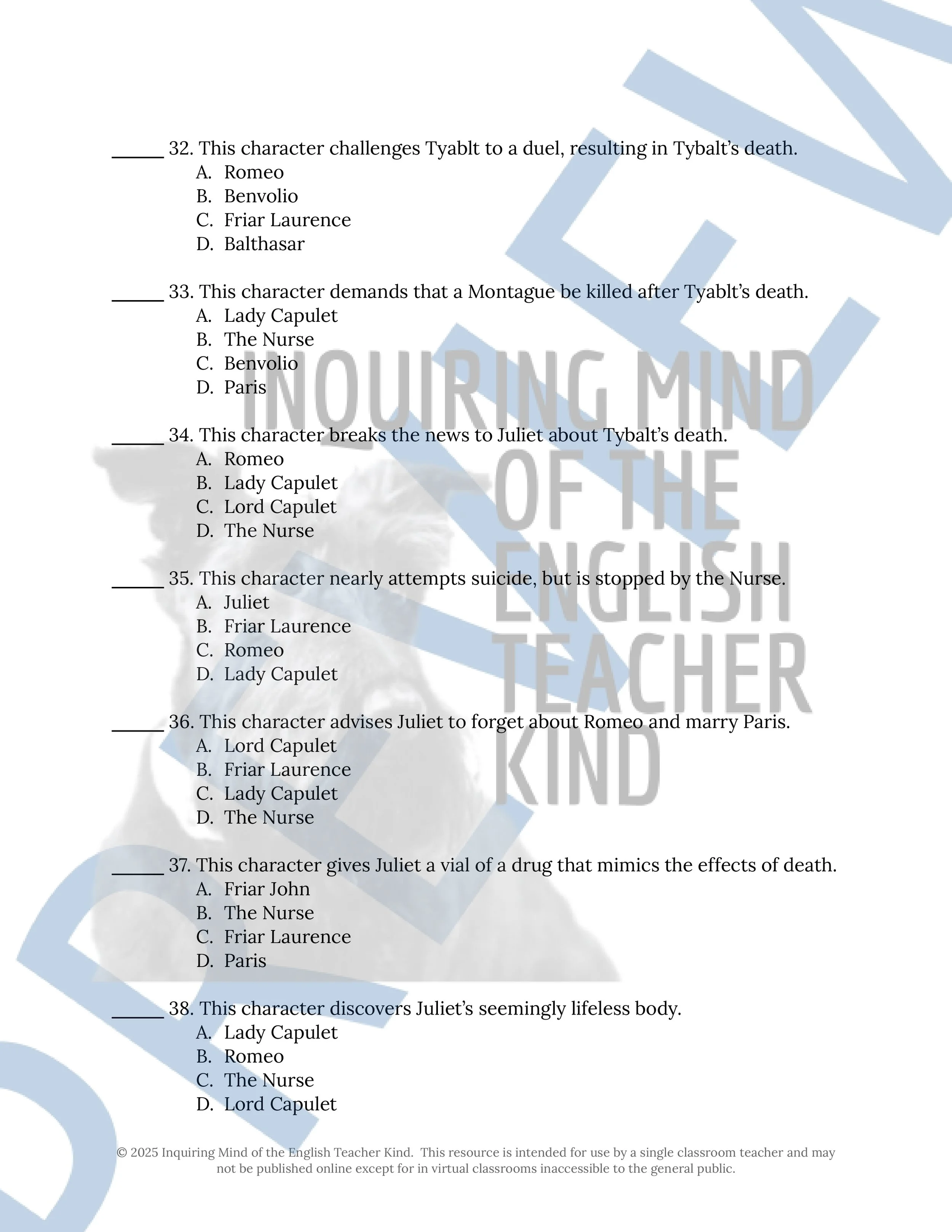 Romeo and Juliet Reading Guides, Vocabulary Games, Quizzes, Inference ...