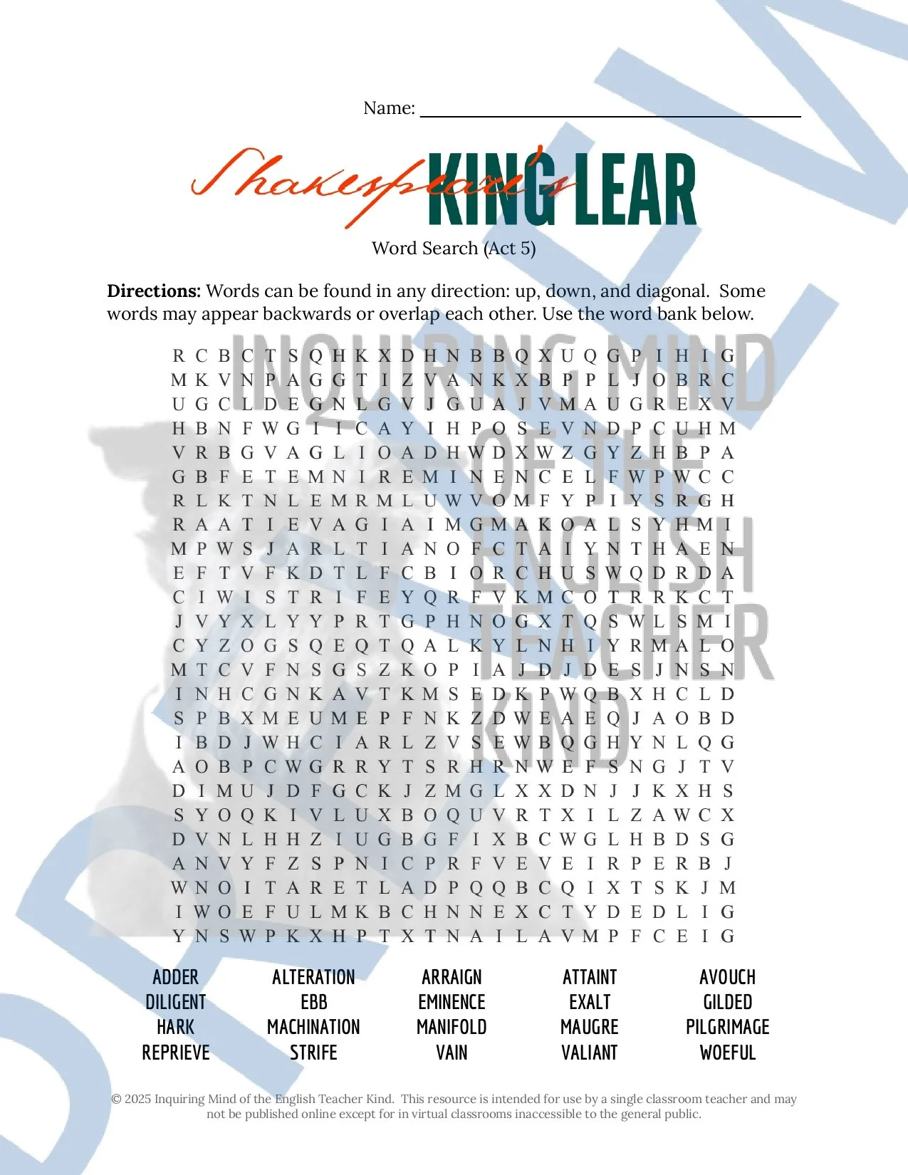 Shakespeare's King Lear Vocabulary Games for High School Bundle ...