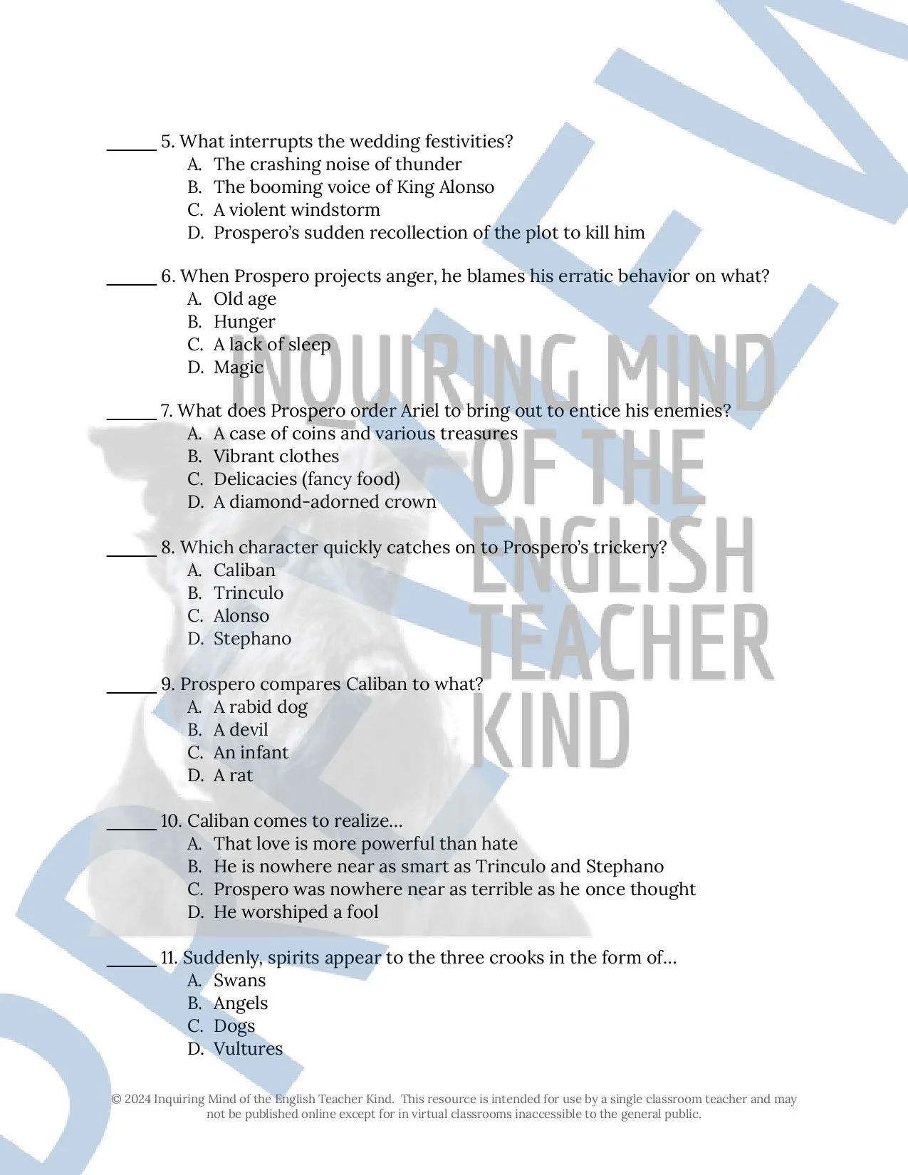 William Shakespeare's The Tempest Quiz and Answer Key Bundle for High ...