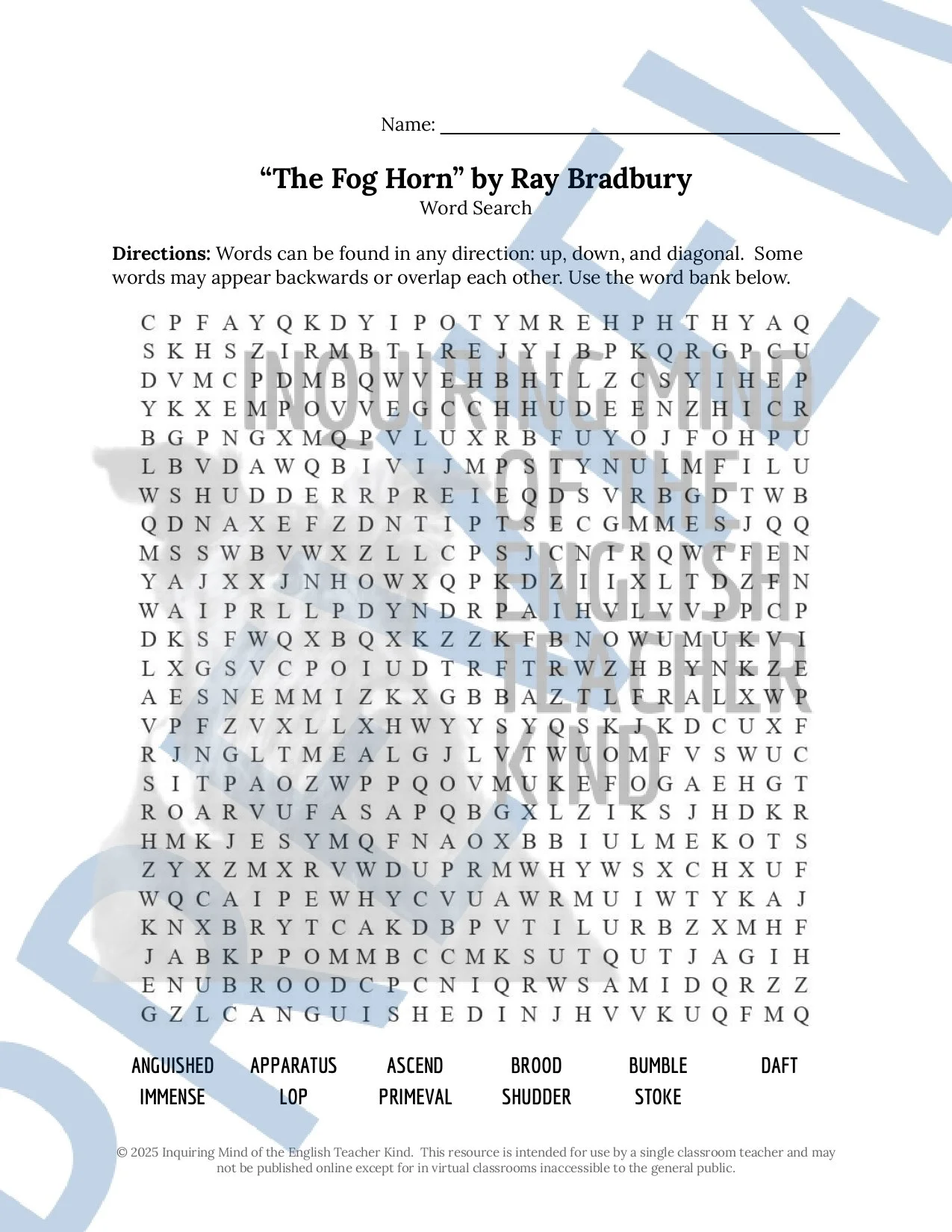 "The Fog Horn" by Ray Bradbury Quiz, Close Reading, and Vocabulary ...