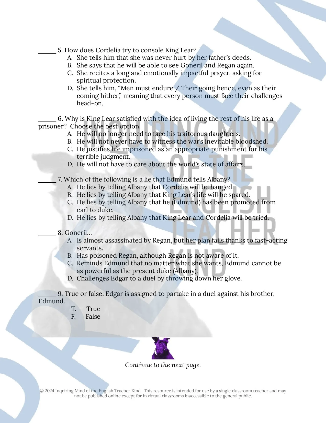 King Lear Quizzes, Vocabulary Games, Inference Worksheets, Test, and ...