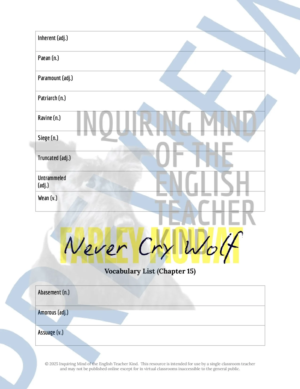 Never Cry Wolf by Farley Mowat Vocabulary Games for High School English ...