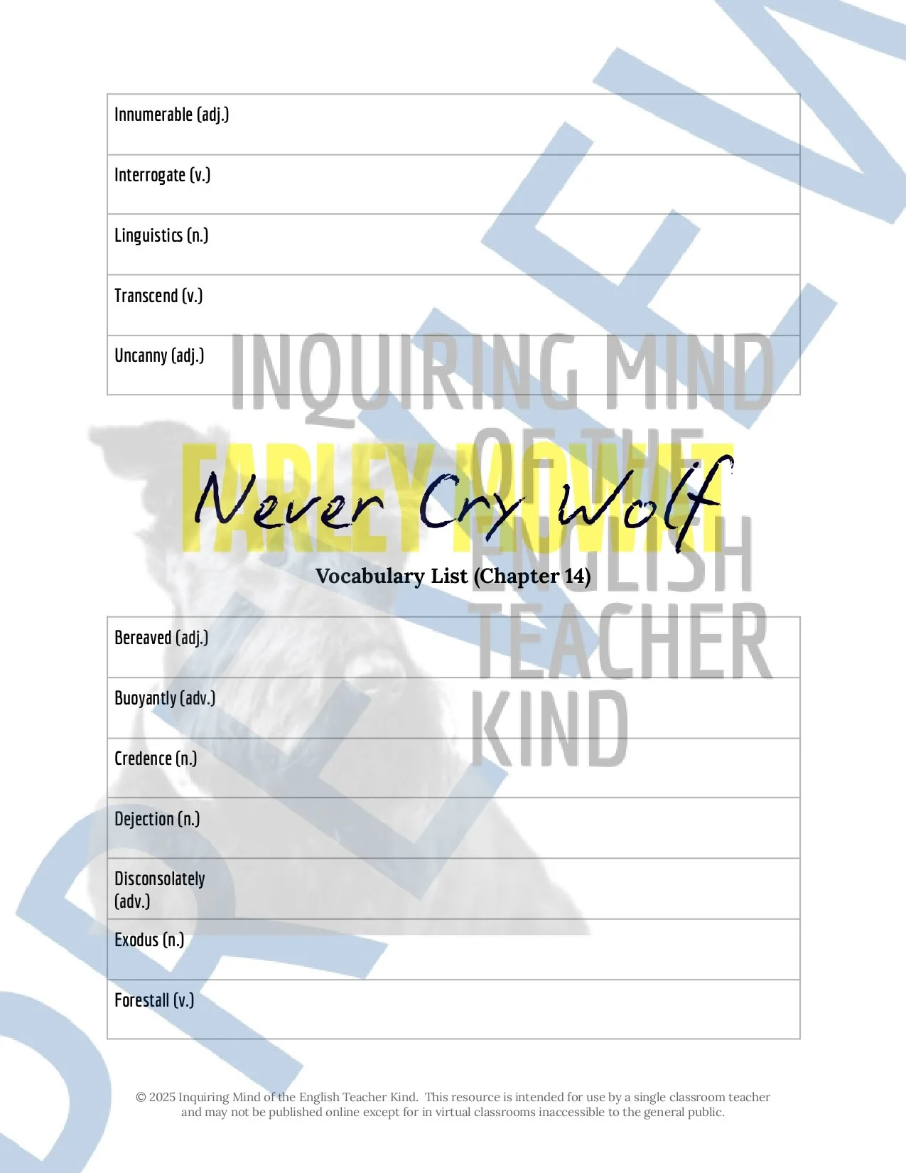 Never Cry Wolf by Farley Mowat Vocabulary Games for High School English ...