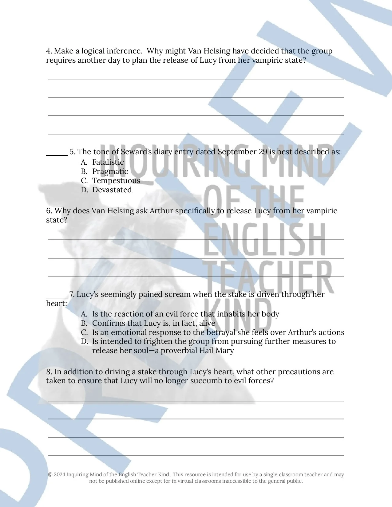 Dracula by Bram Stoker Chapters 14-17 Quiz, Close Reading Inference ...