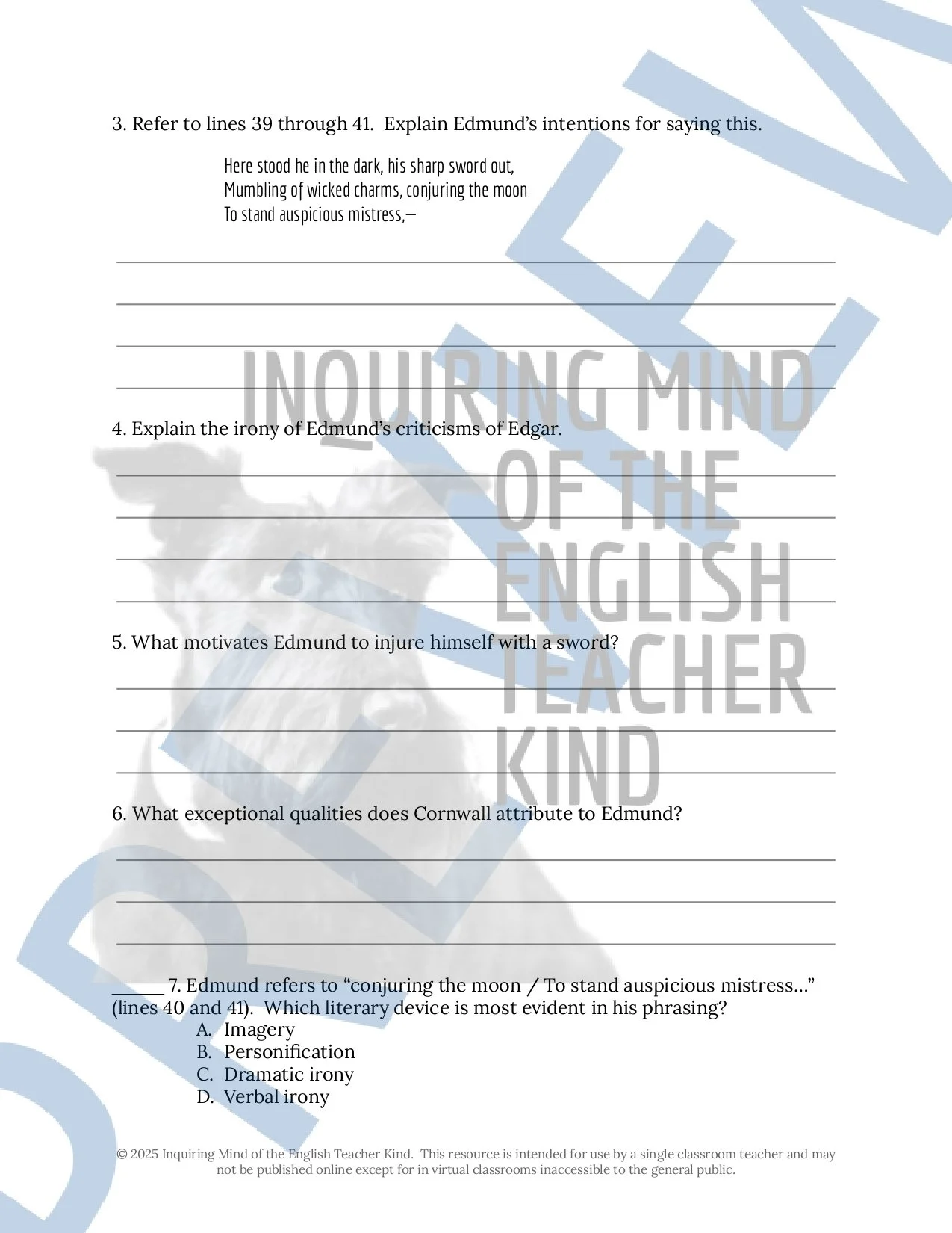 King Lear Act 2 Quiz and Close Reading Analysis Worksheets Bundle for ...