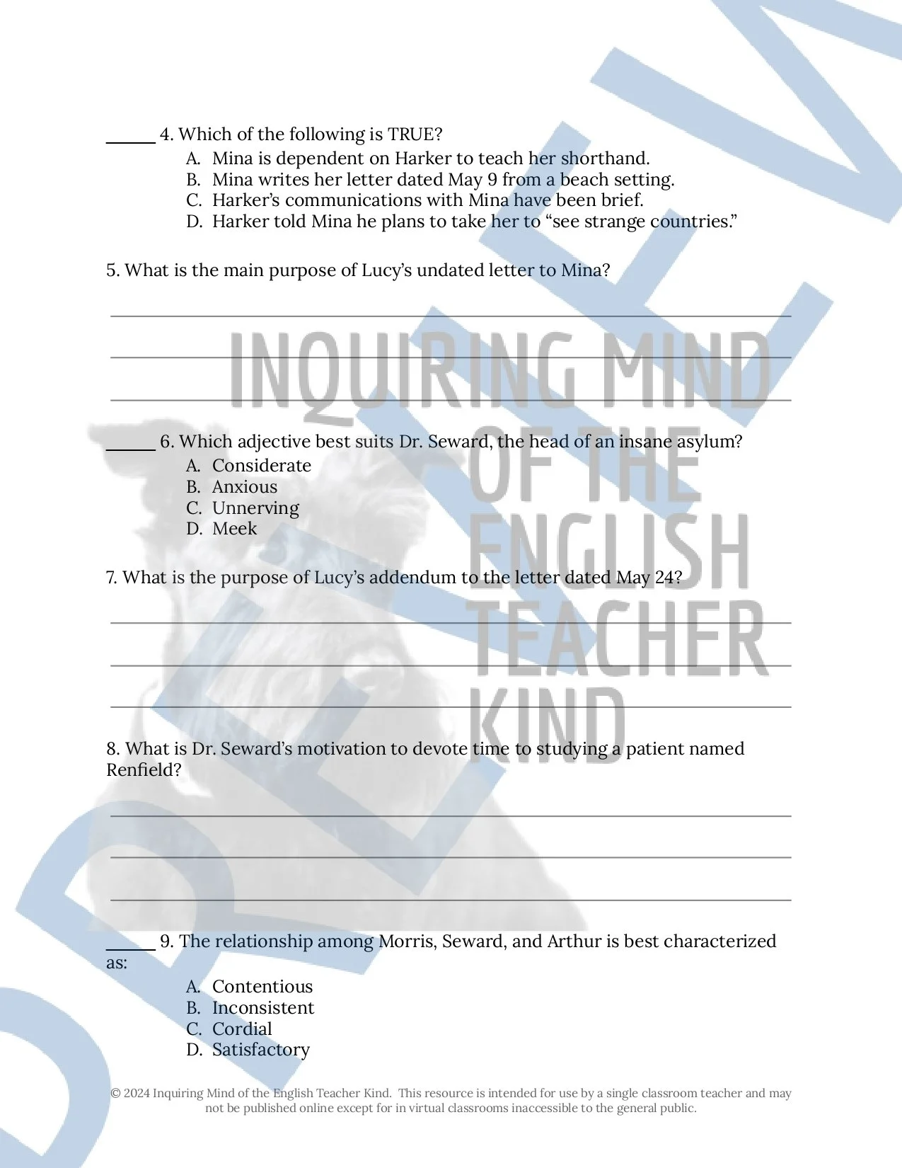 Dracula by Bram Stoker Chapters 5-7 Quiz, Close Reading Worksheets, and ...