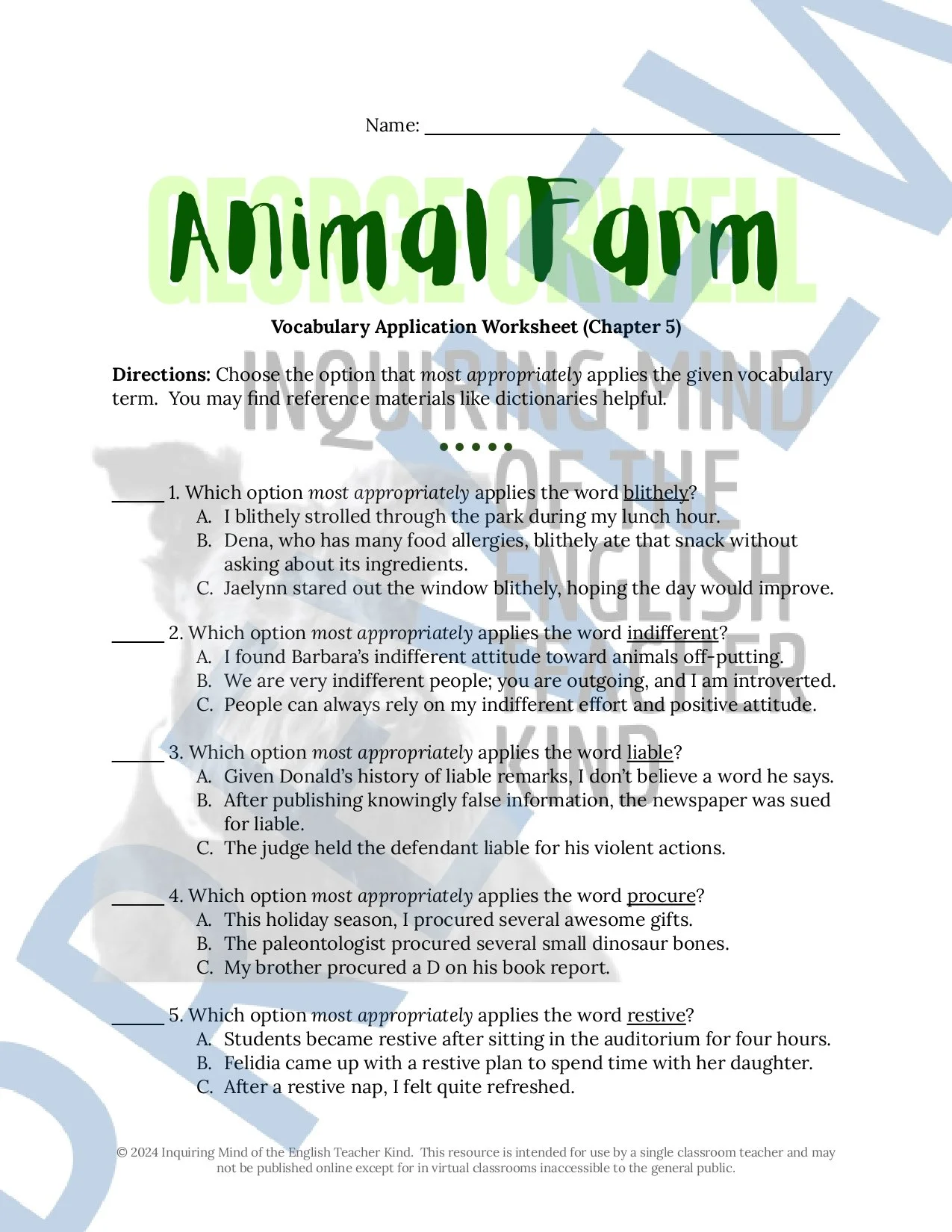 Animal Farm Chapter 5 Quiz, Close Reading Inference Worksheet, and ...