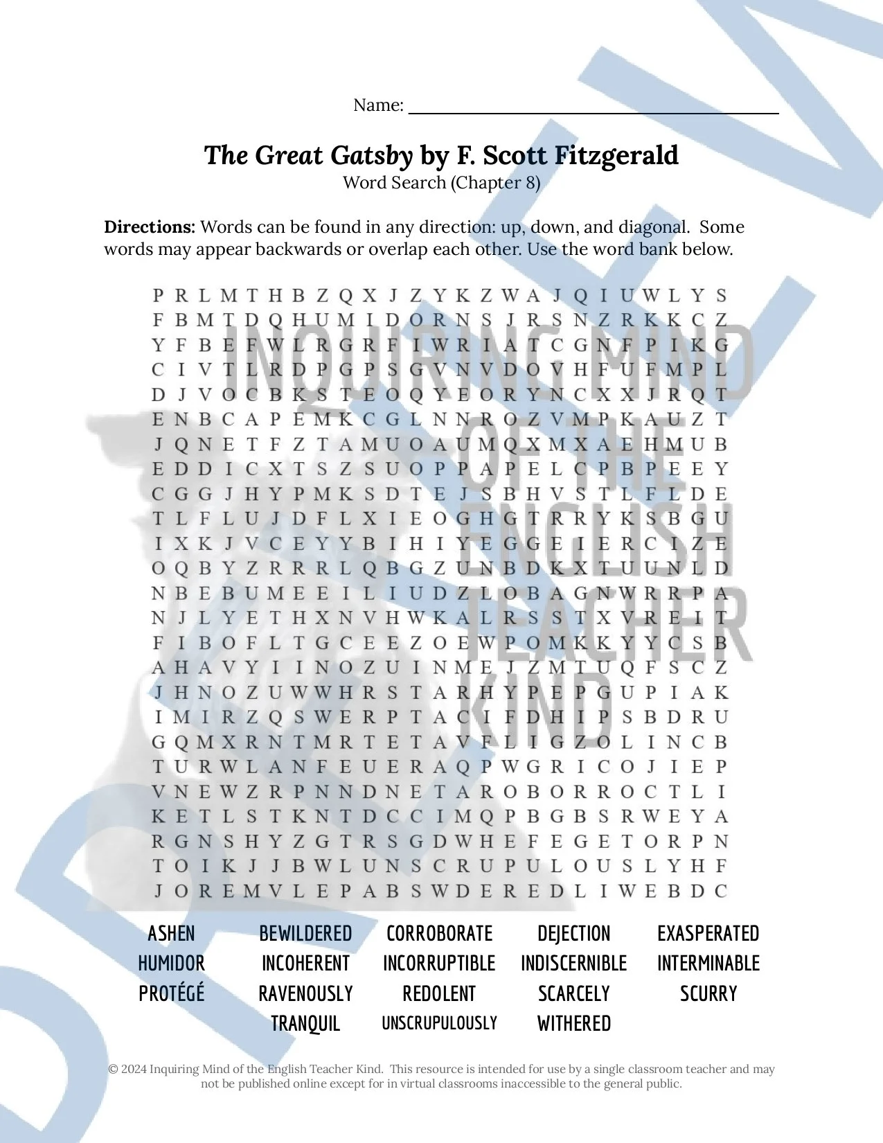 The Great Gatsby by F. Scott Fitzgerald Chapter 8 Quiz, Inference ...