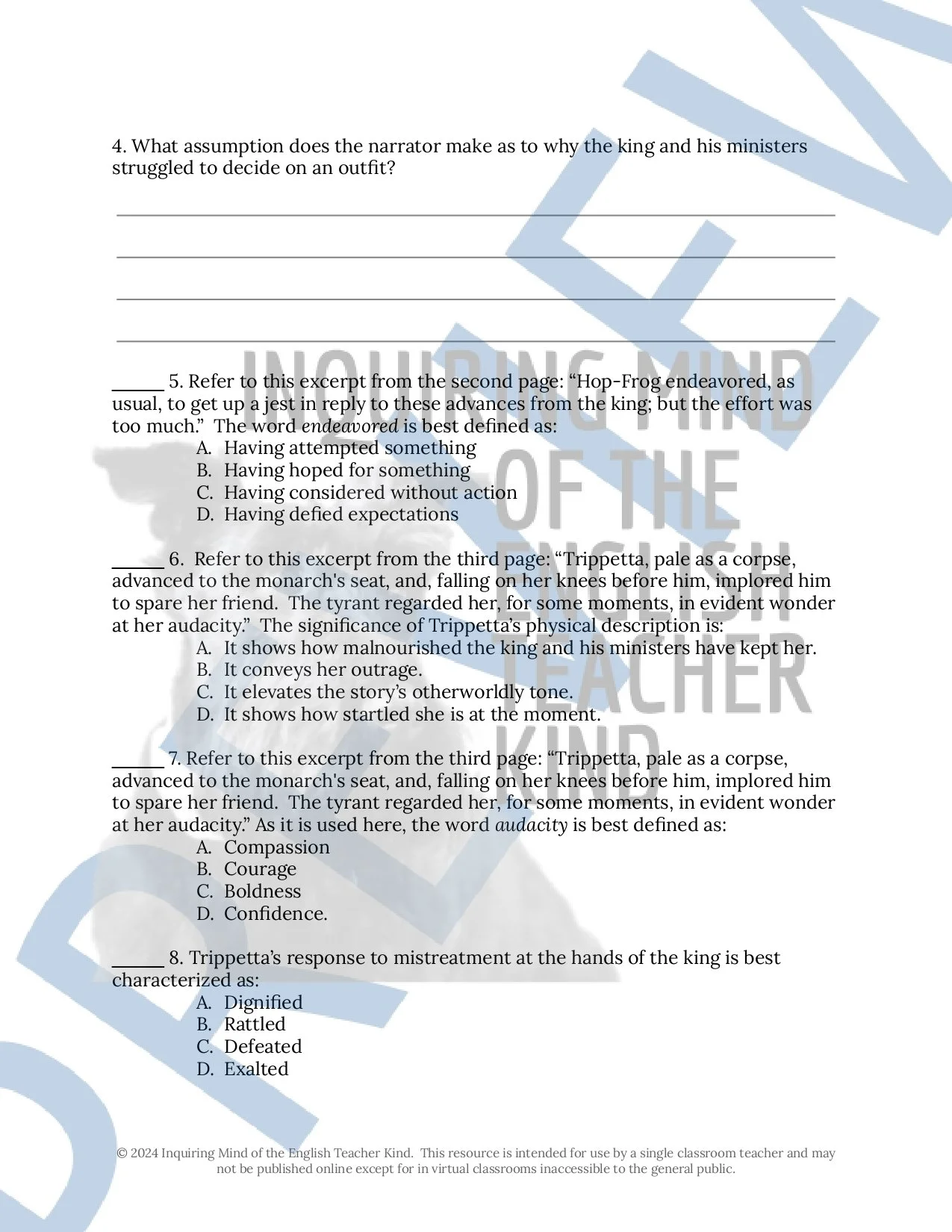 "Hop Frog" by Edgar Allan Poe Quiz, Close Reading Worksheets, and ...