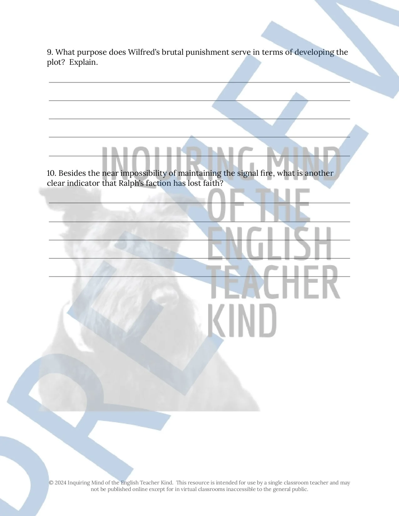 Lord of the Flies Chapter 10 Quiz, Close Reading, and Vocabulary ...