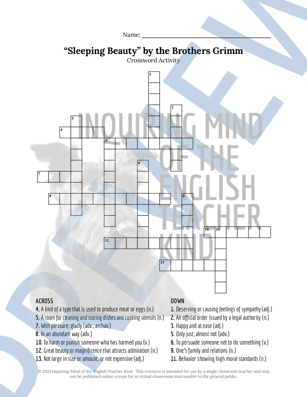 "Sleeping Beauty" by the Brothers Grimm Quiz, Close Reading, and ...