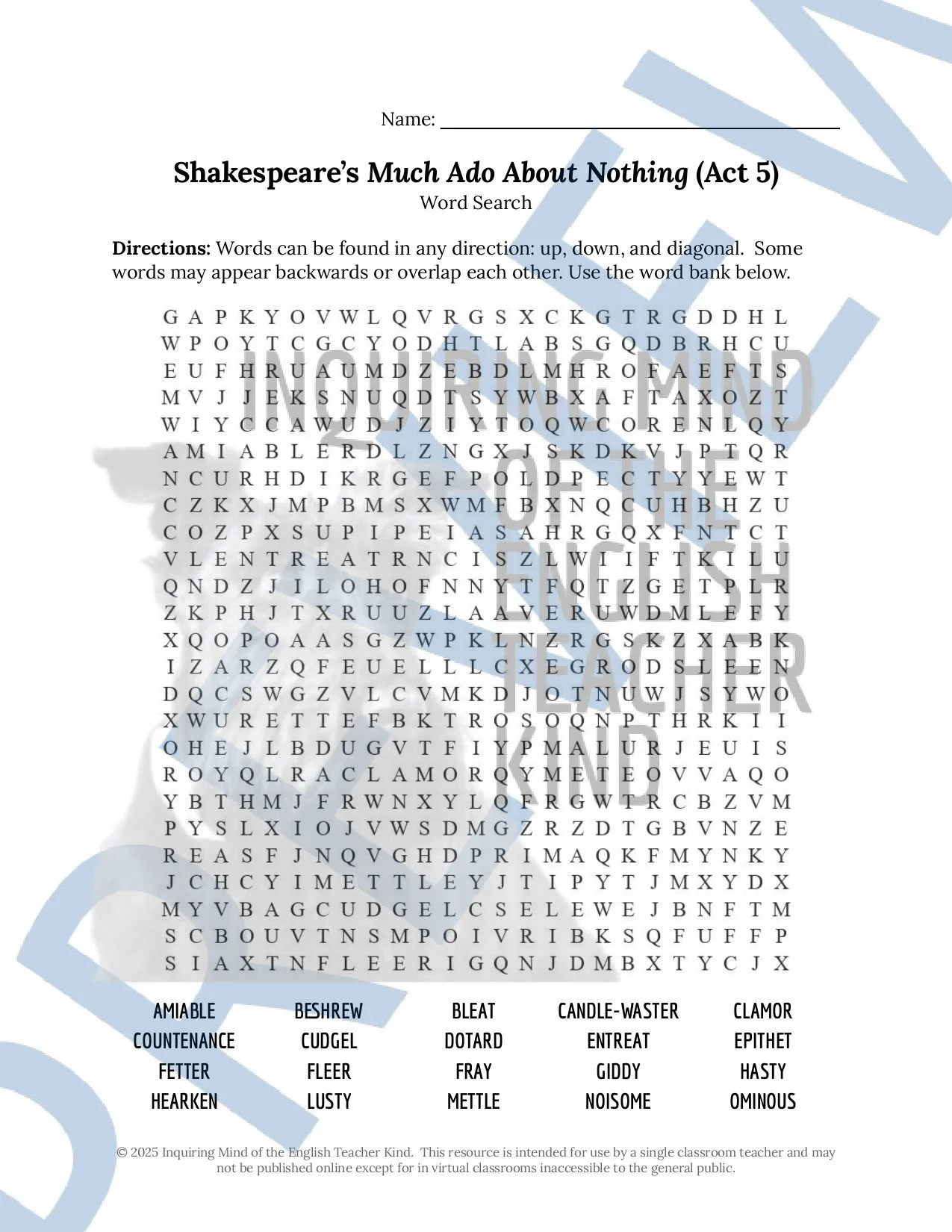 Shakespeare's Much Ado About Nothing Quizzes, Worksheets, Vocabulary ...