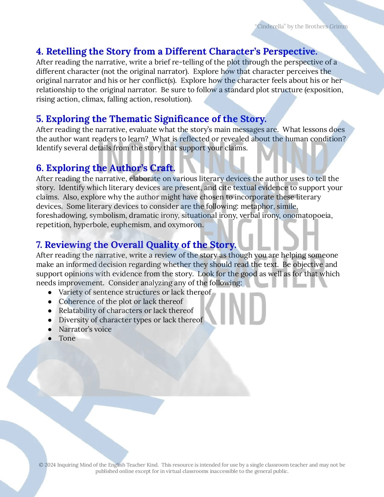 "Cinderella" by the Brothers Grimm Quiz, Close Reading, and Vocabulary ...