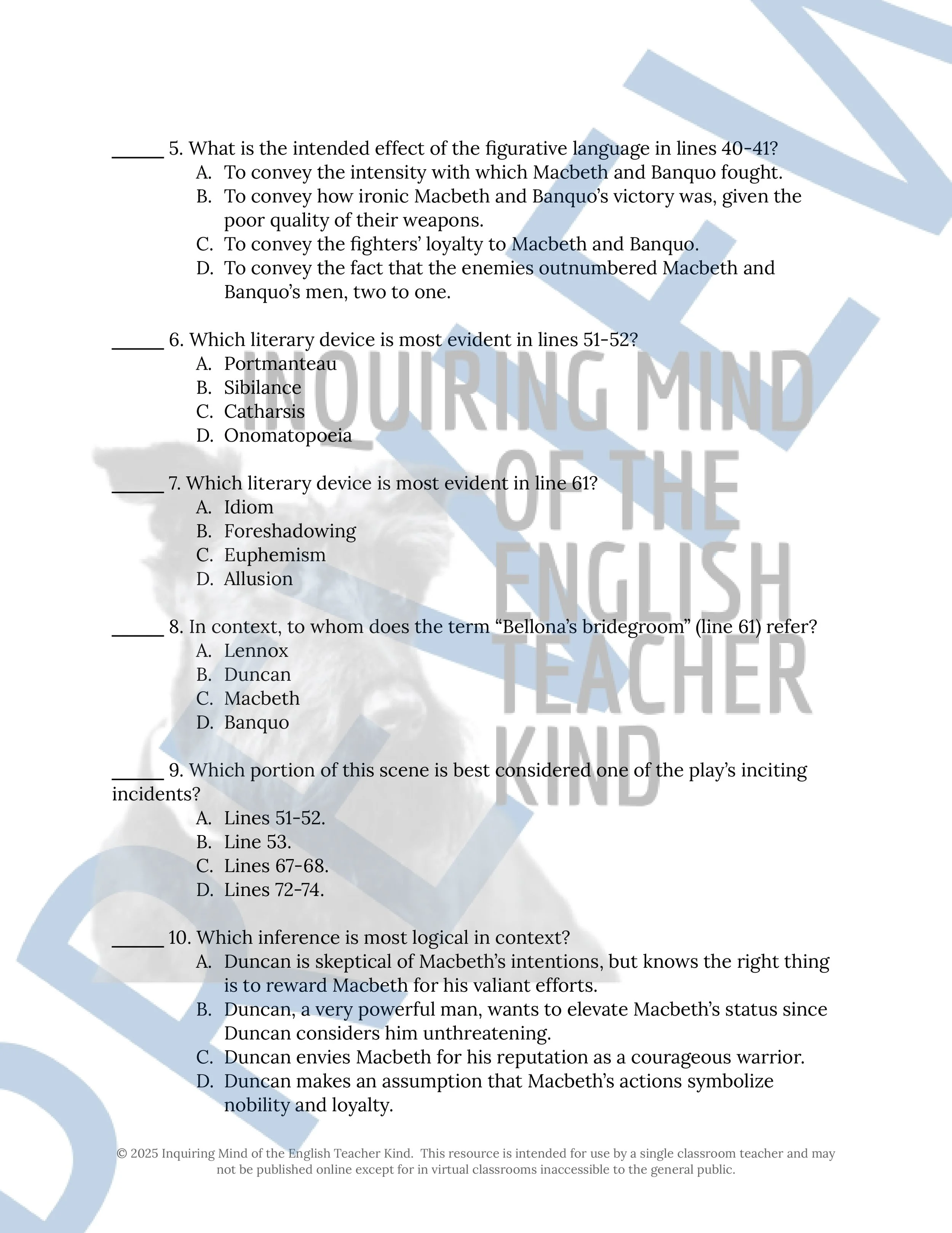 Macbeth Close Reading Analysis Worksheets and Answer Keys Bundle for ...