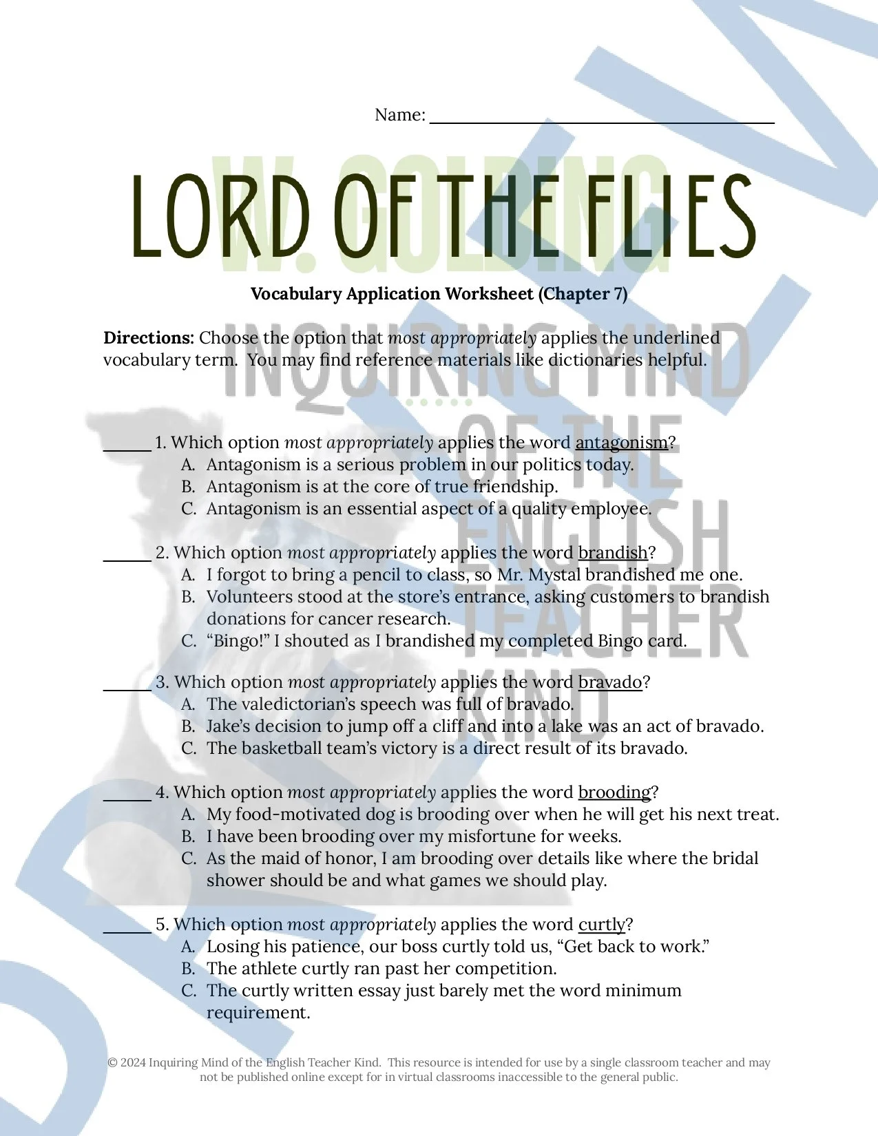 Lord of the Flies Chapter 7 Quiz, Close Reading, and Vocabulary ...