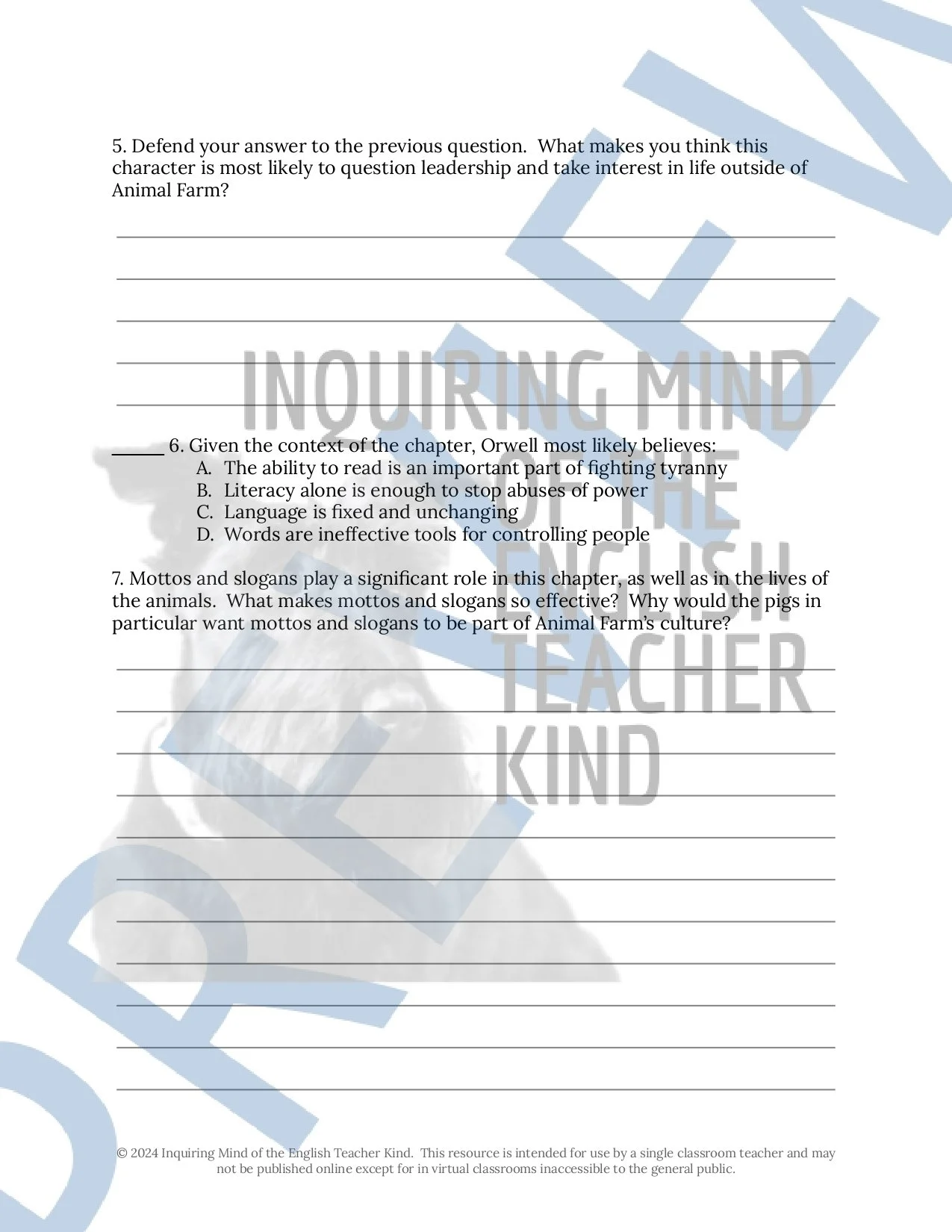 Animal Farm by George Orwell Quiz, Close Reading, and Summative Project ...