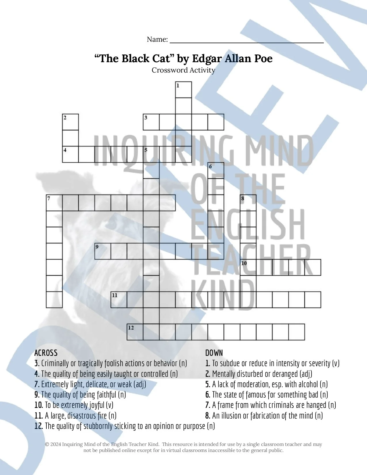 "The Black Cat" Quiz, Close Reading Worksheets, and Vocabulary Games ...