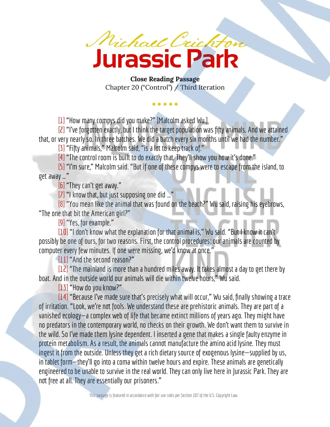 Jurassic Park Quizzes, Analysis Worksheets, Vocabulary Games, Project ...