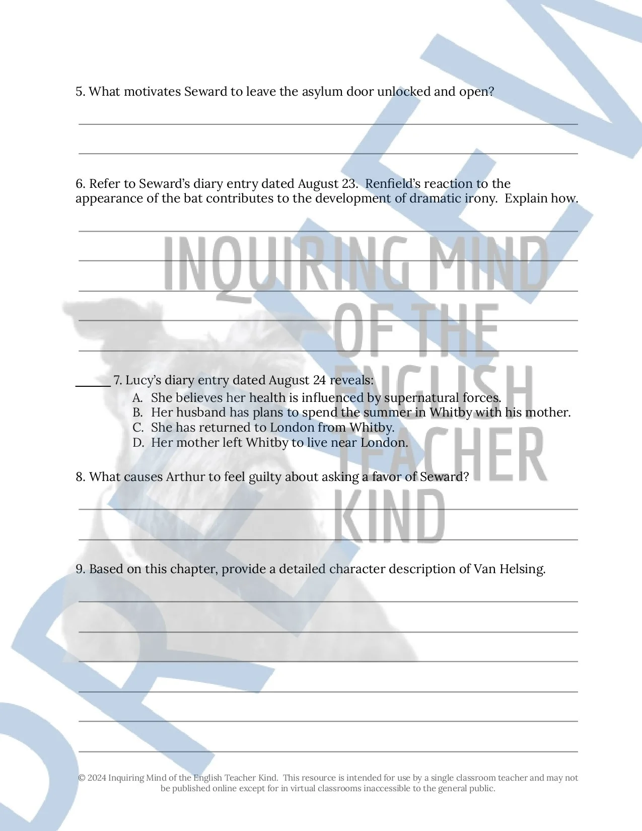 Dracula by Bram Stoker Chapters 8-10 Quiz, Close Reading Worksheets ...