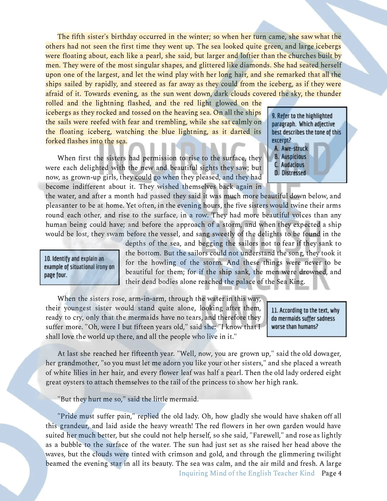 "The Little Mermaid" Quiz, Close Reading Activities, and Vocabulary ...