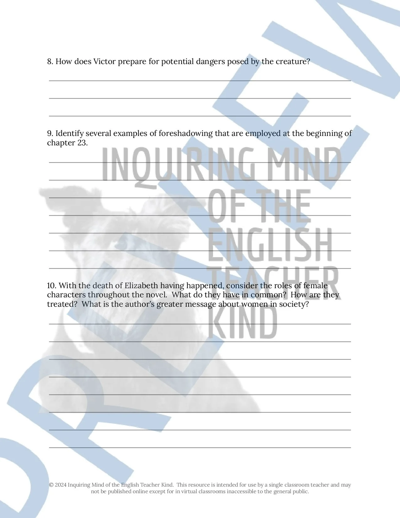 Frankenstein by Mary Shelley Close Reading Analysis Worksheets Bundle ...