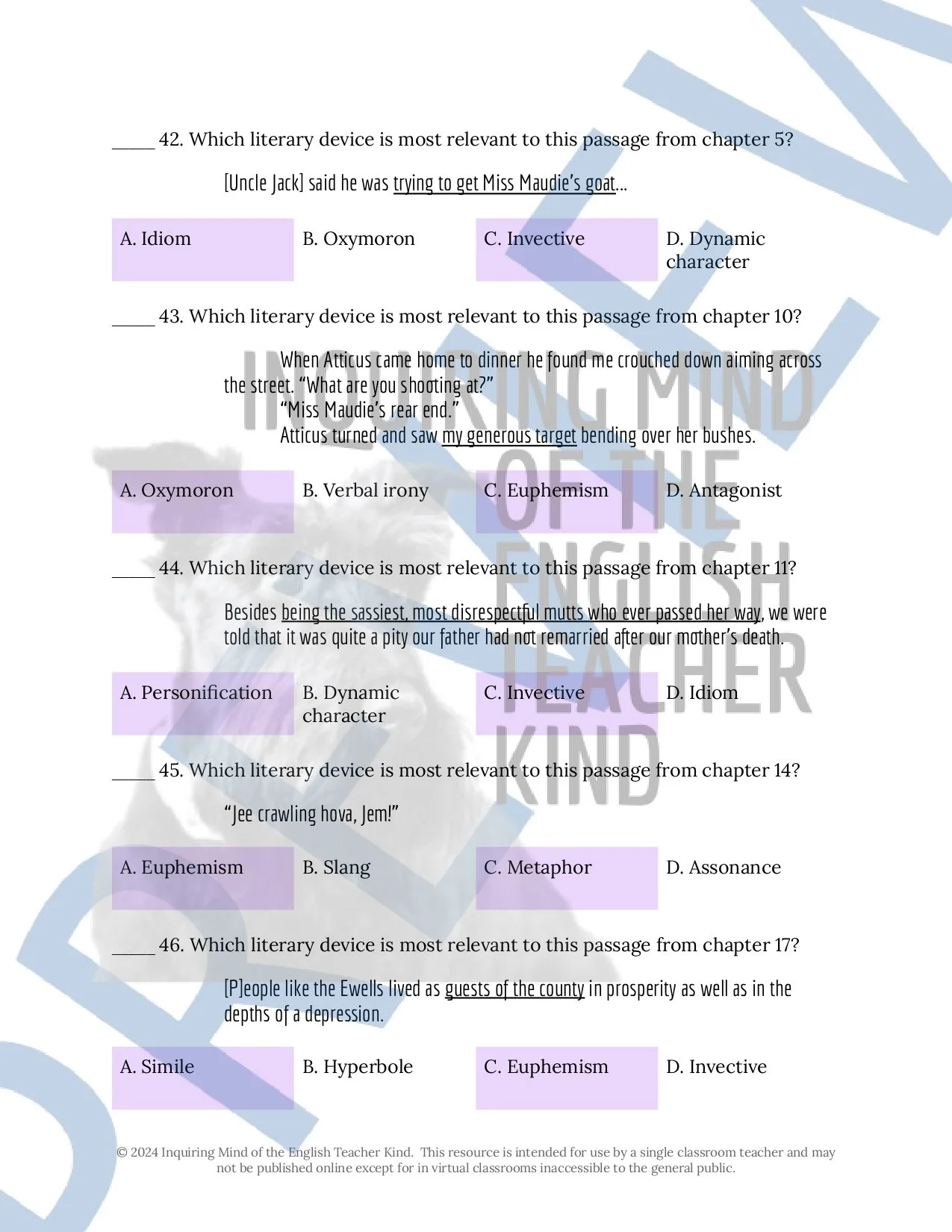 To Kill a Mockingbird Test and Answer Key with Study Guide for High ...
