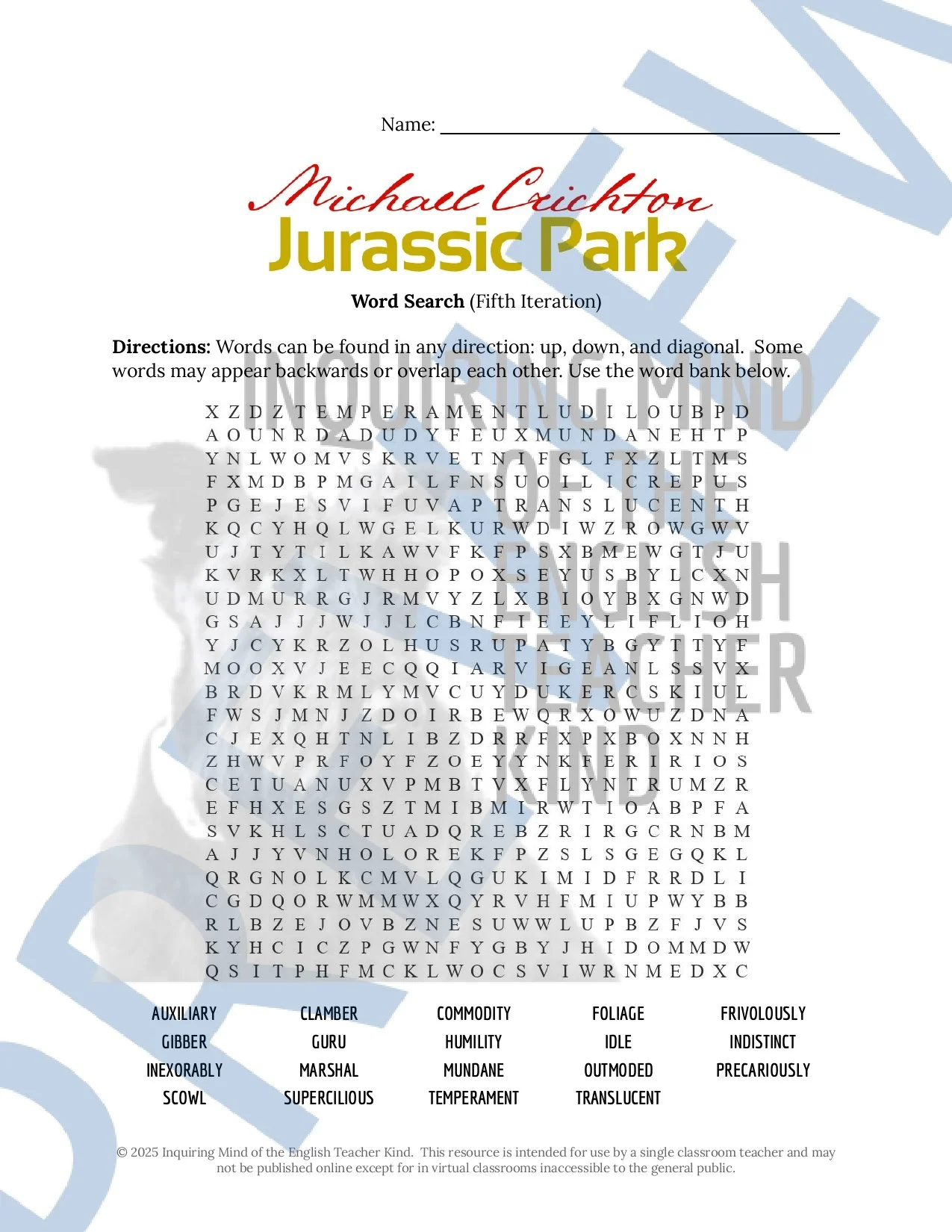Jurassic Park Quizzes, Analysis Worksheets, Vocabulary Games, Project ...