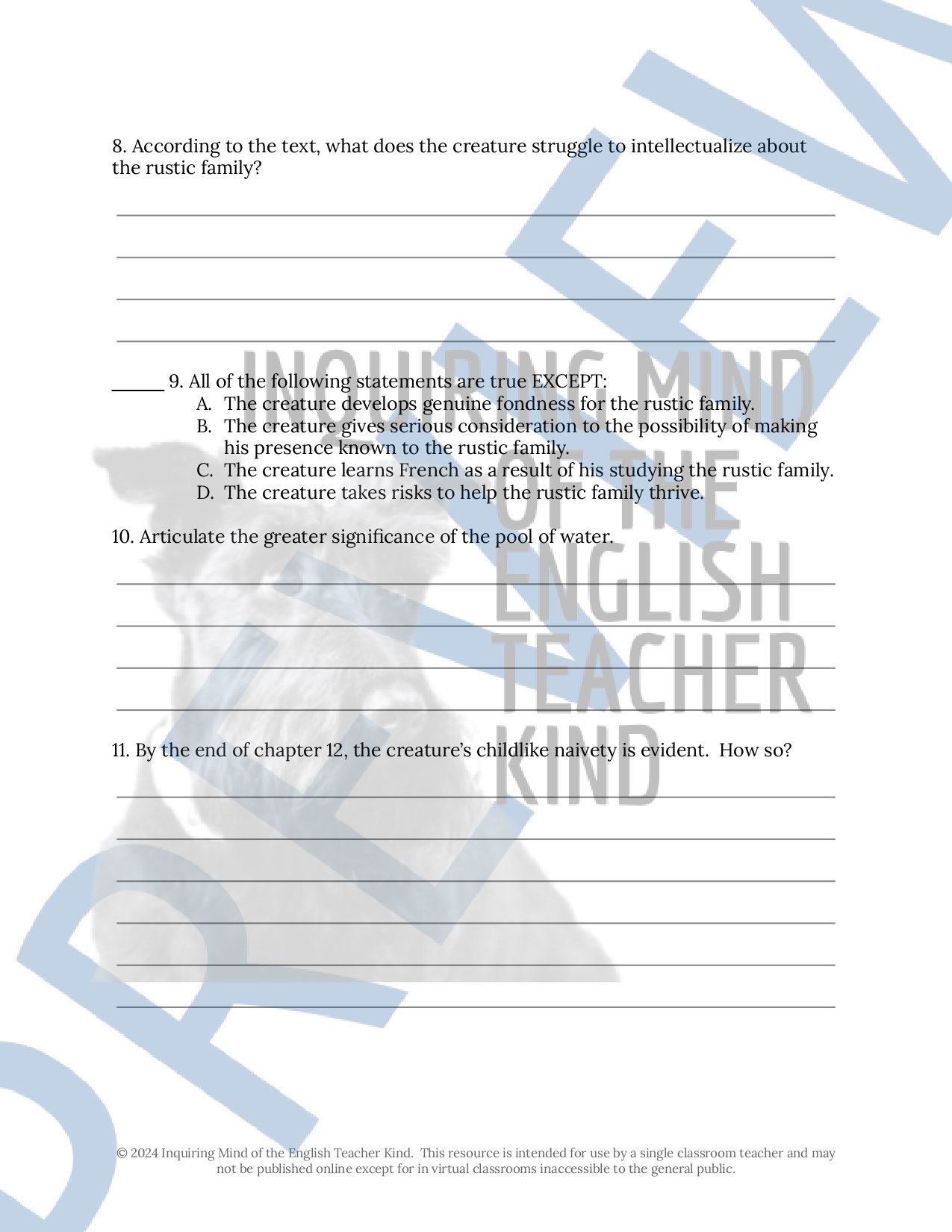 Frankenstein by Mary Shelley Close Reading Analysis Worksheets Bundle ...