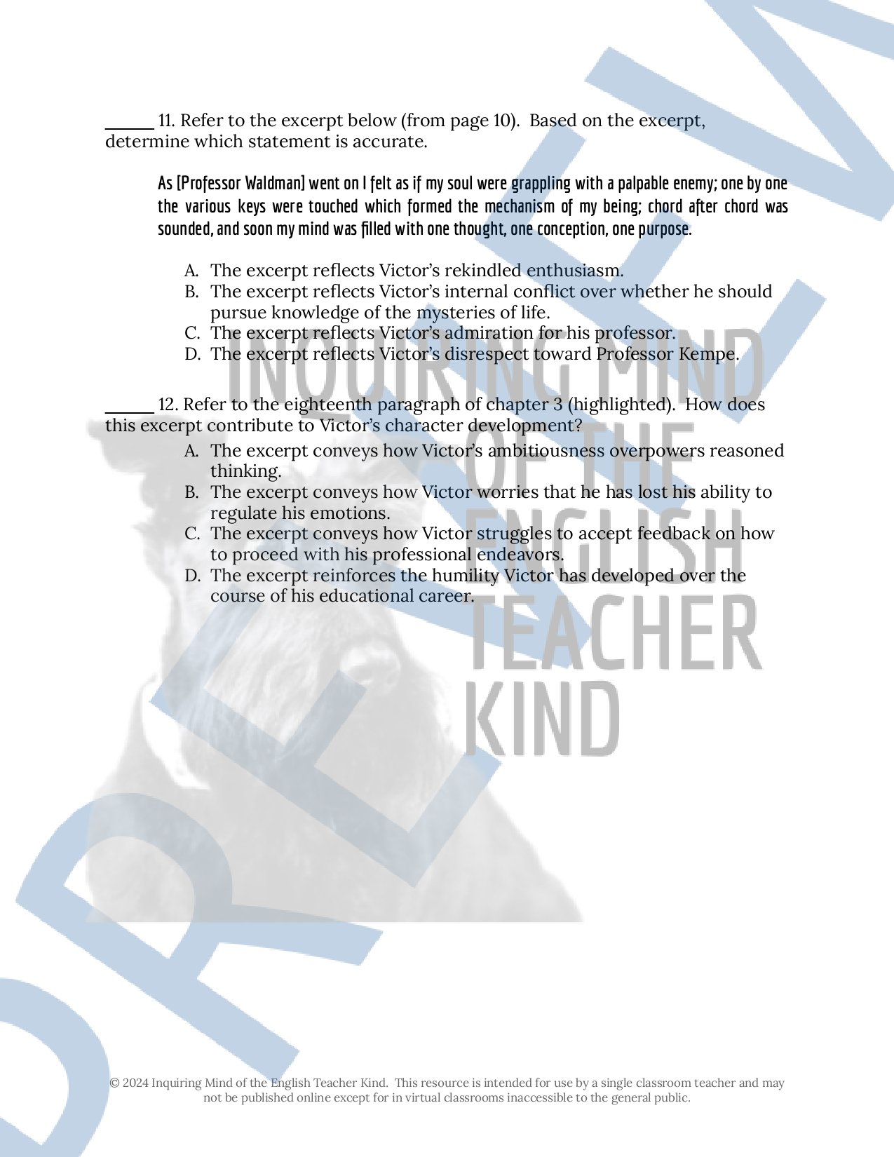 Frankenstein by Mary Shelley Close Reading Analysis Worksheets Bundle ...