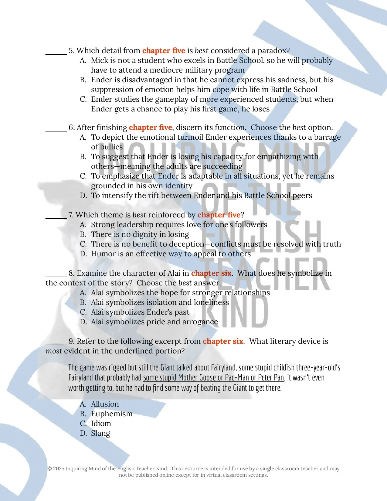 Ender's Game Close Reading Analysis Worksheets Bundle with Answer Keys — Inquiring Mind of the ...