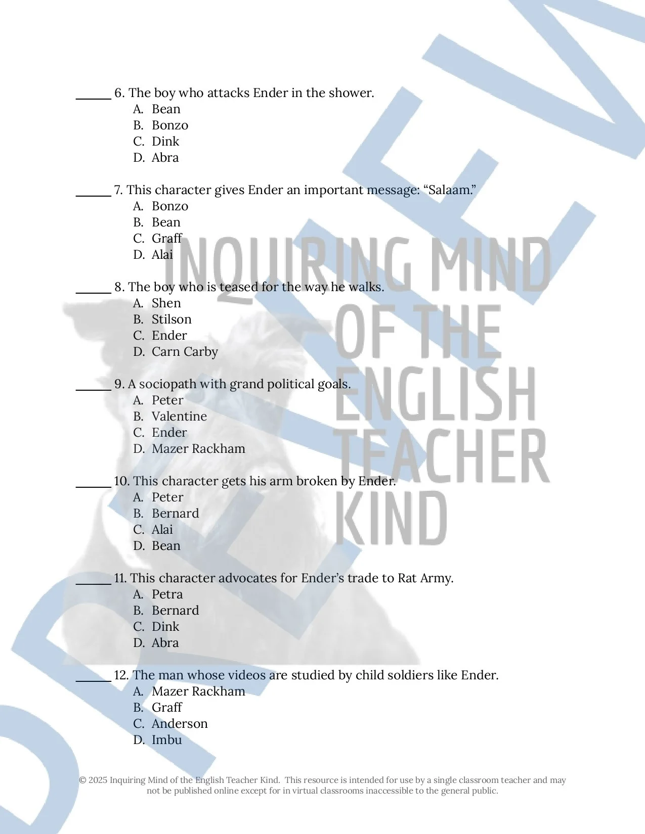 Ender's Game Bundle of Quizzes, Worksheets, Research Projects, Test ...