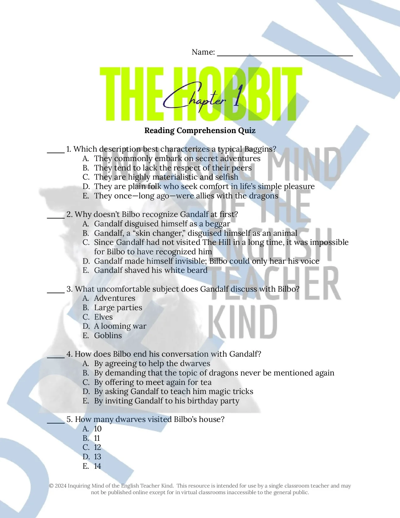 The Hobbit Quiz, Close Reading, and Vocabulary Games Bundle (Chapters 1 ...