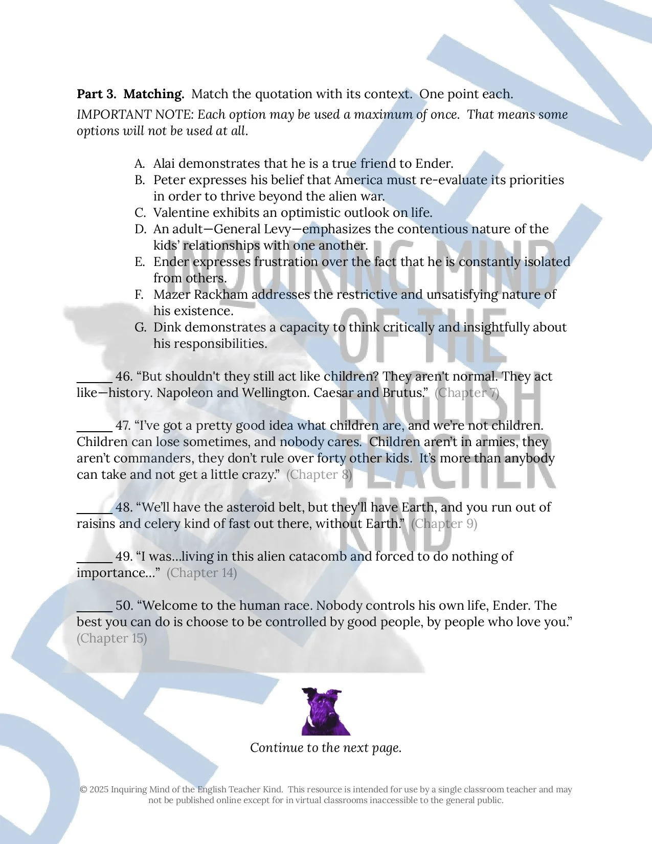 Ender's Game Bundle of Quizzes, Worksheets, Research Projects, Test ...
