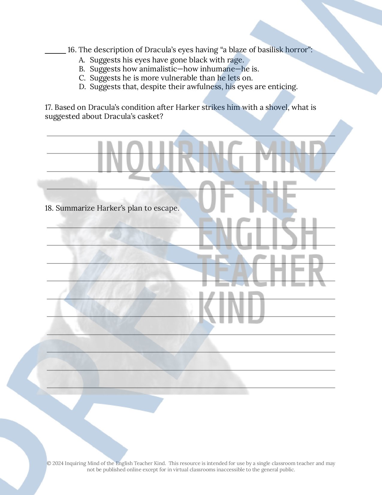 Dracula by Bram Stoker Chapters 1-4 Quiz, Close Reading Worksheets, and ...