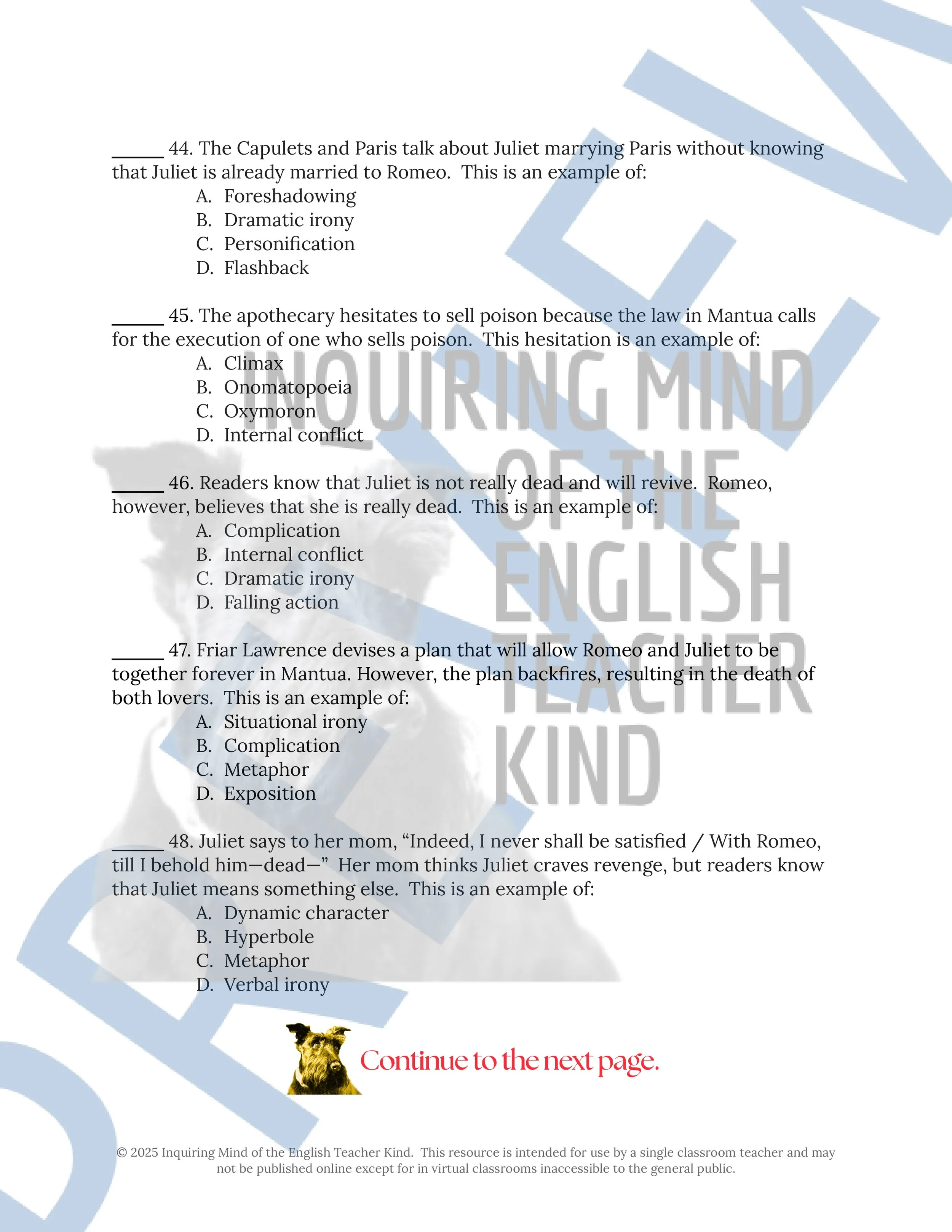 The Tragedy of Romeo and Juliet Test and Answer Key with Study Guide ...