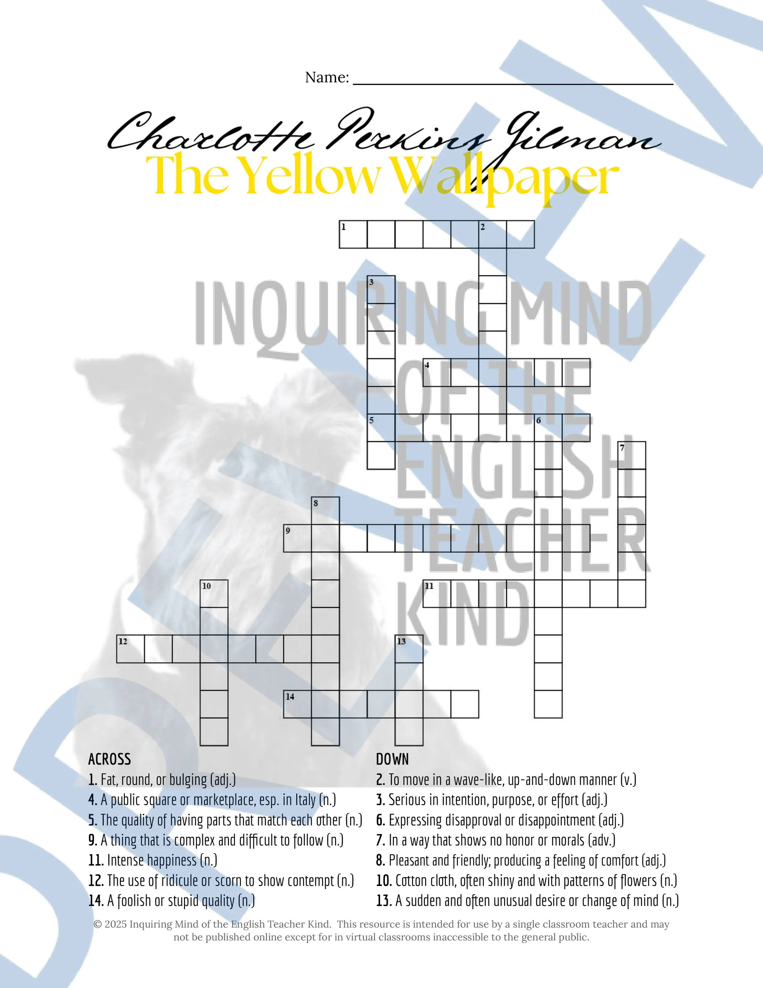 "The Yellow Wallpaper" Quiz, Close Reading, and Vocabulary Games Bundle ...