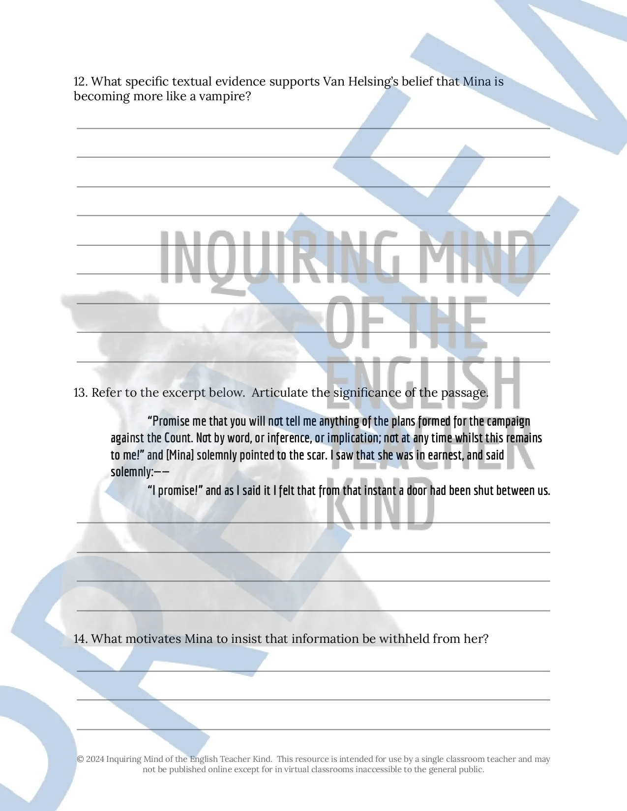 Dracula by Bram Stoker Chapters 22-24 Quiz, Close Reading Inference ...